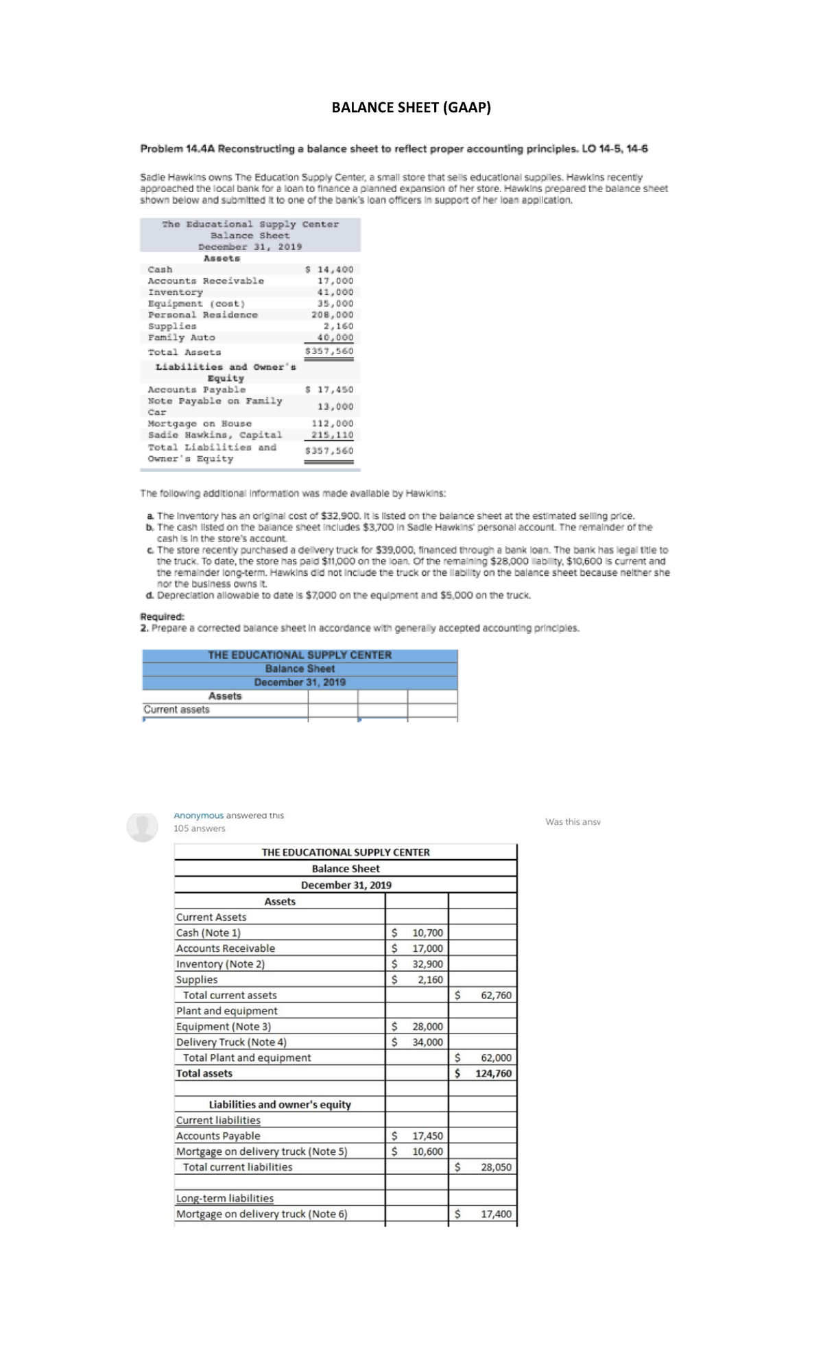 Reviewer Comp Acttg Drills 2 - BALANCE SHEET (GAAP) INCOME STATEMENT ...