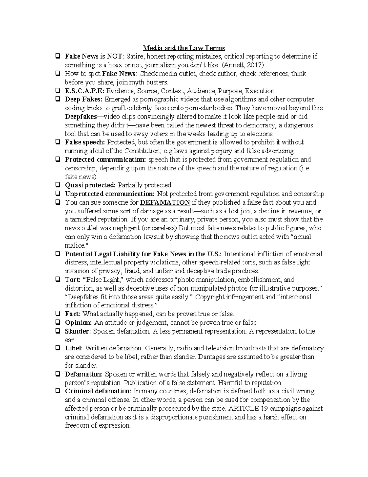 Important Terms Media And Law Media And The Law Terms Fake News Is