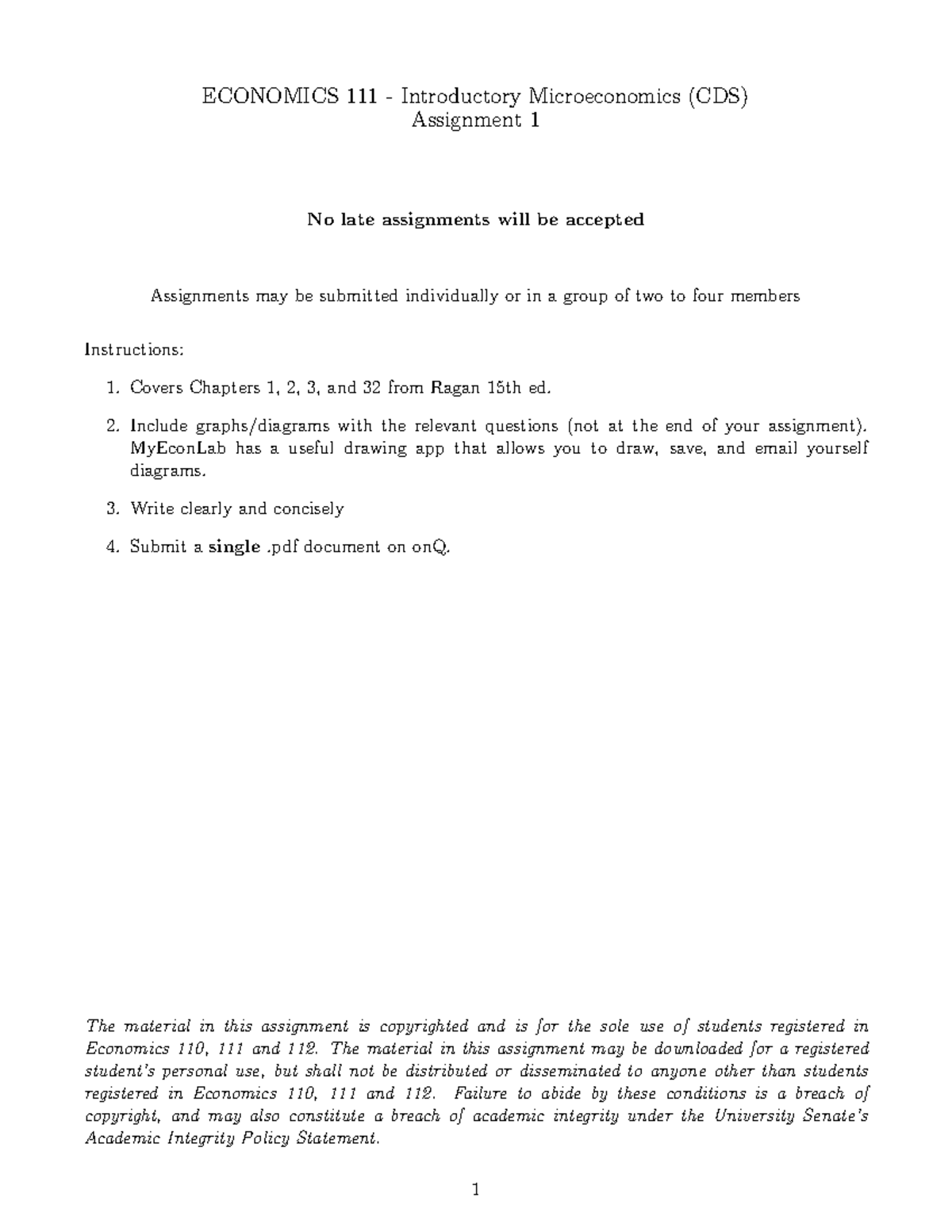 Assignment 1 - ECONOMICS 111 - Introductory Microeconomics (CDS ...