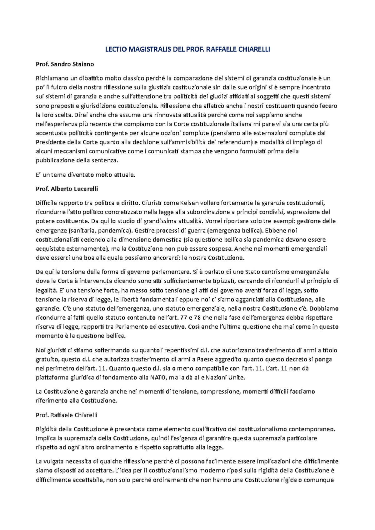 Prof. Chiarelli - LECTIO MAGISTRALIS DEL PROF. RAFFAELE CHIARELLI Prof ...