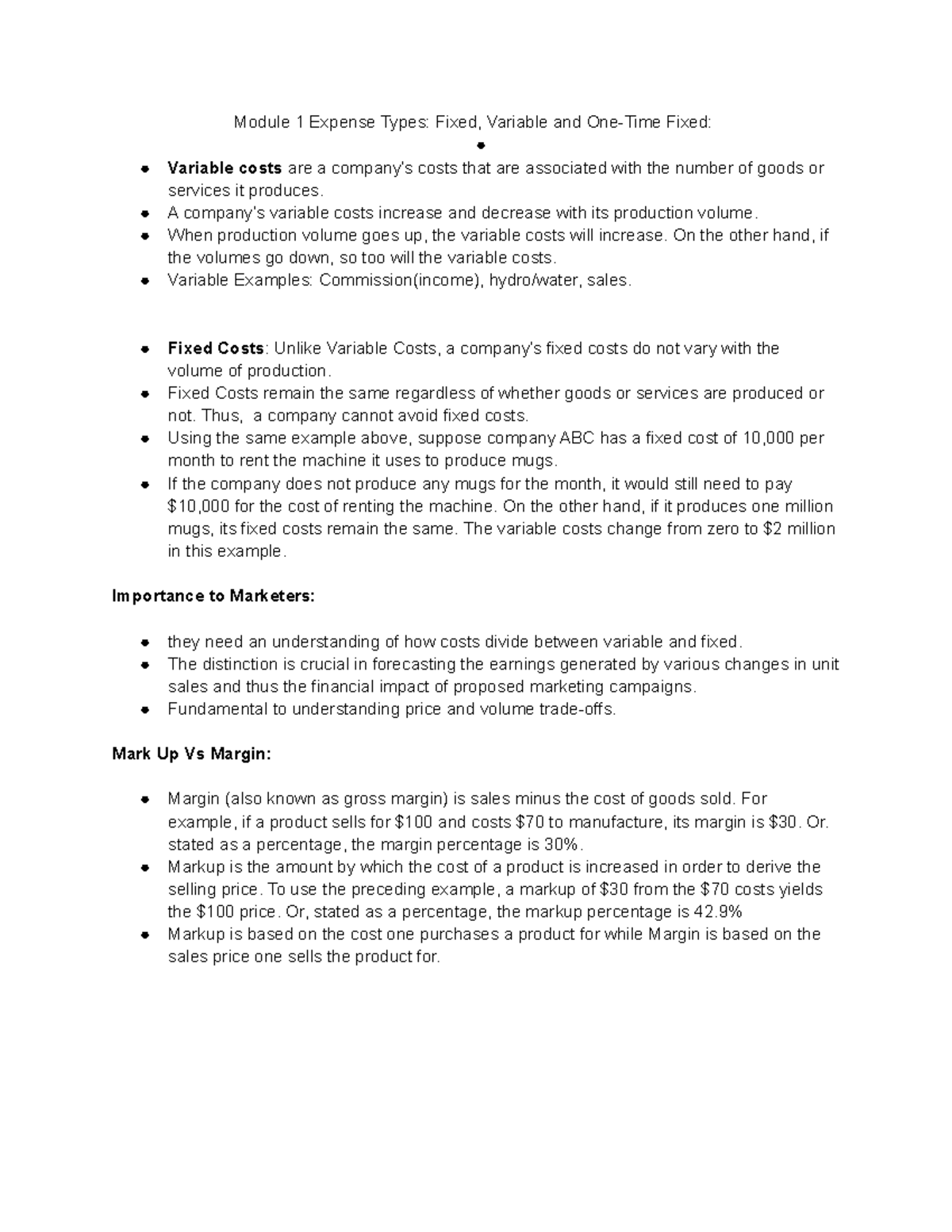 Module 1 Expense Types - Good accurate notes with good results well ...