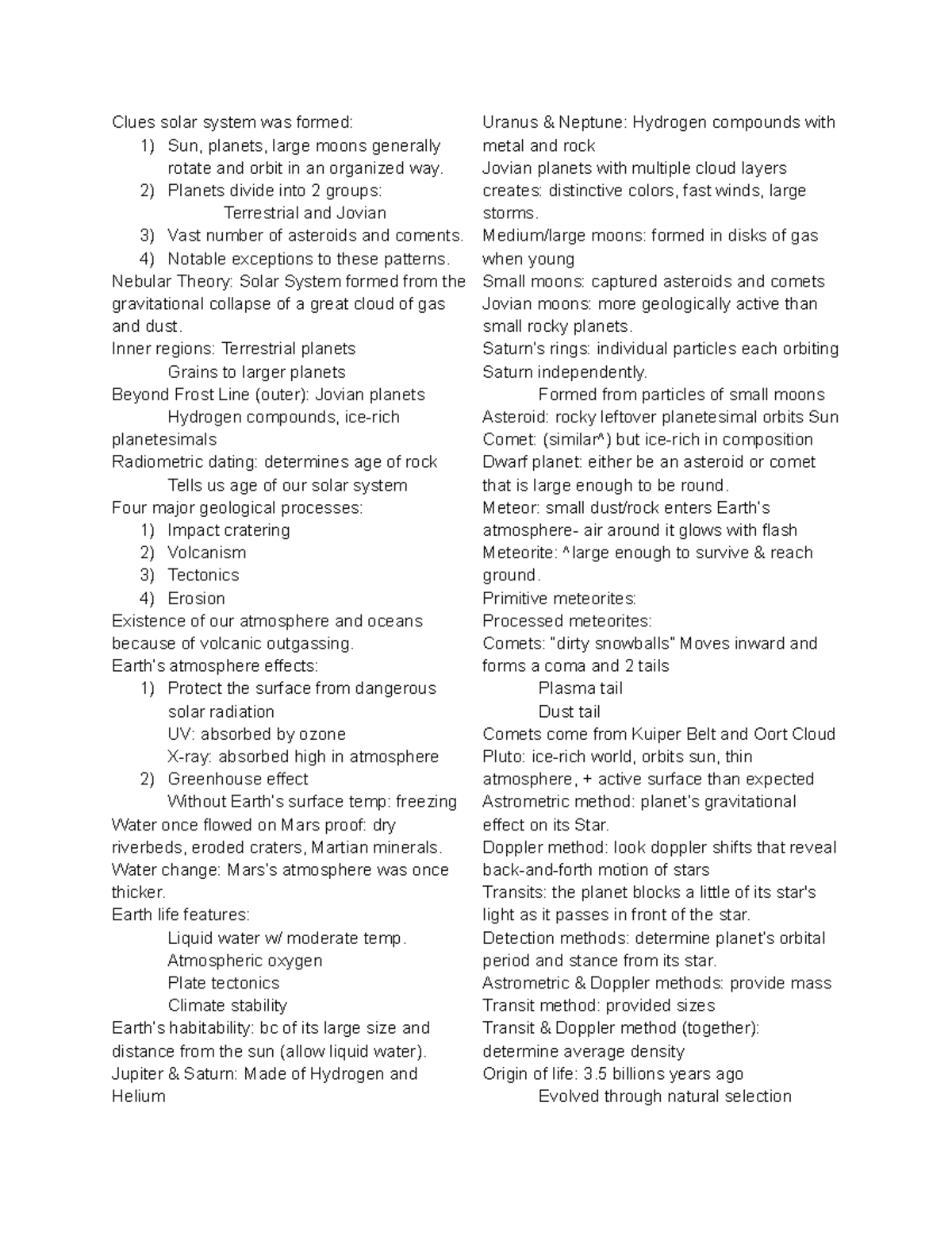 AST Exam 2 Study Guide - Summary Exploring The Universe - Clues solar ...