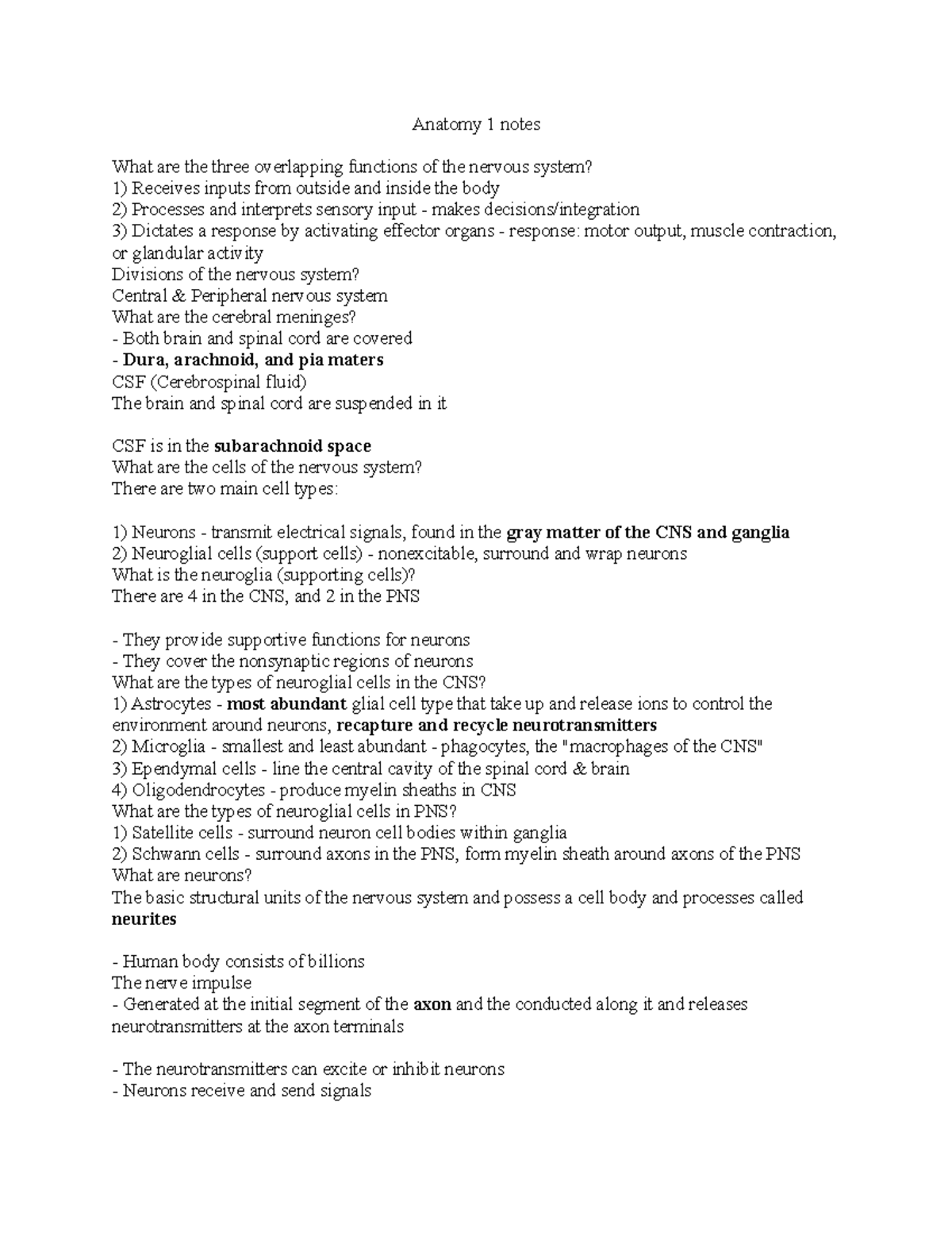 Anatomy 1 - Anatomy 1 notes What are the three overlapping functions of ...