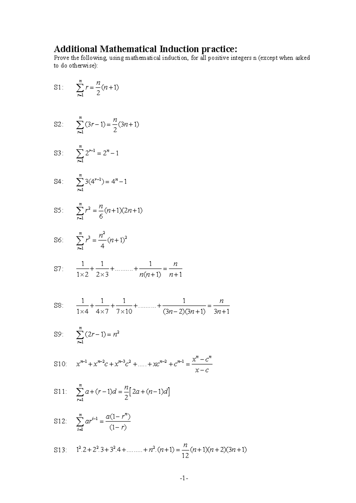 2.Additional Mathematical Induction practice - 1 - Additional ...