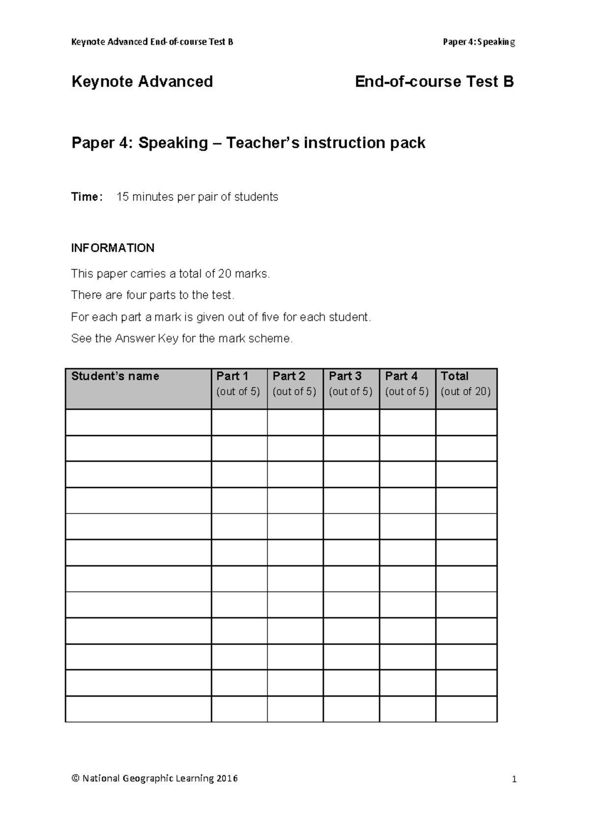 Adv End-of-course Test B Paper 4 Teacher - Keynote Advanced End-of ...