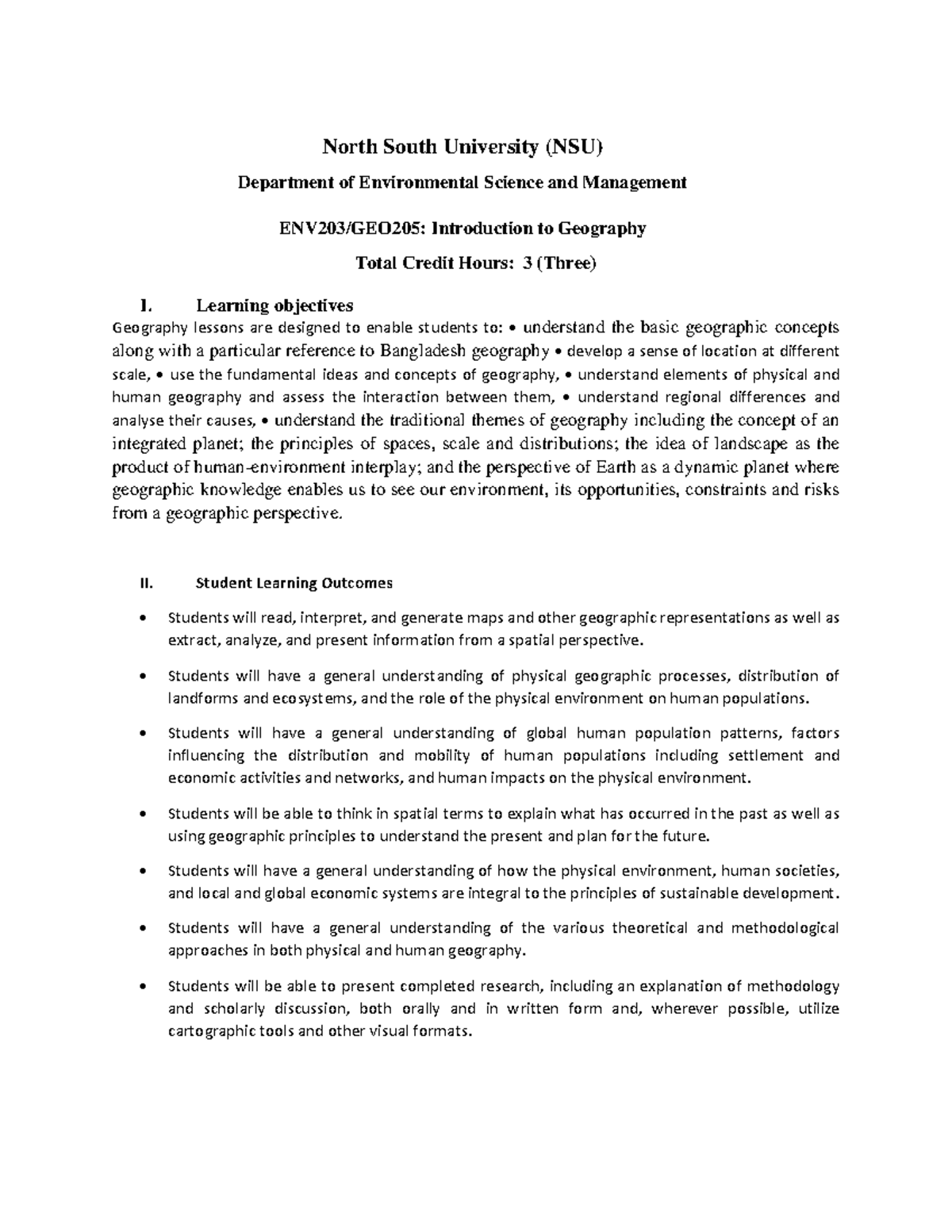 Course Outline ENV 203 Fall 2021 - North South University (NSU ...