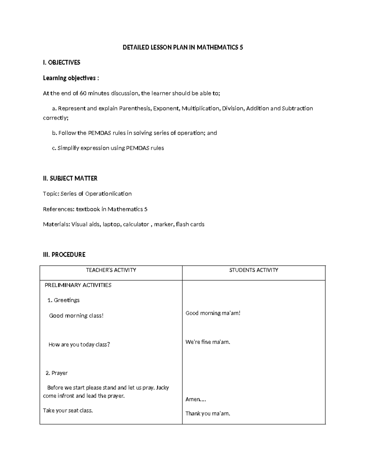 Deatiled lesson plan math - DETAILED LESSON PLAN IN MATHEMATICS 5 I ...