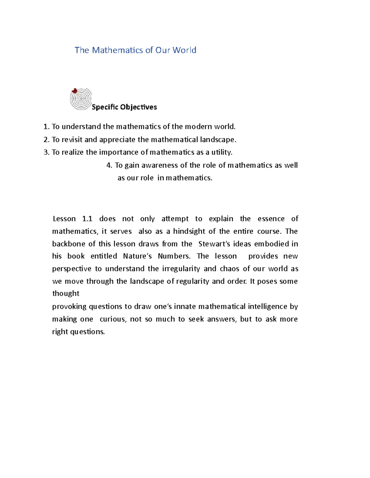 The Mathematics of Our World - The Mathematics of Our World Specific ...