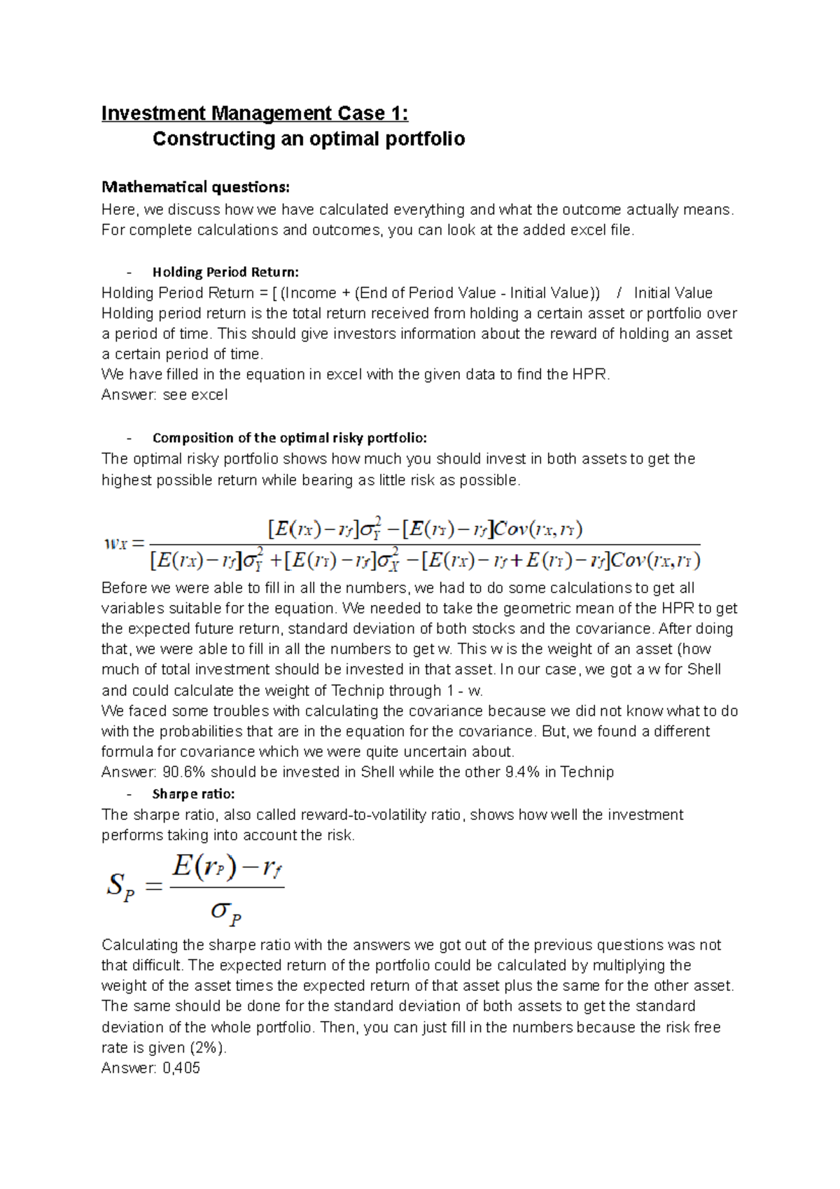 Investment Management Case 1 SS - Investment Management Case 1 ...