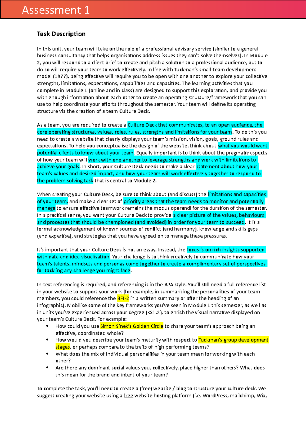 Assessment 1 Task Description and CRA - Task Description In this unit ...