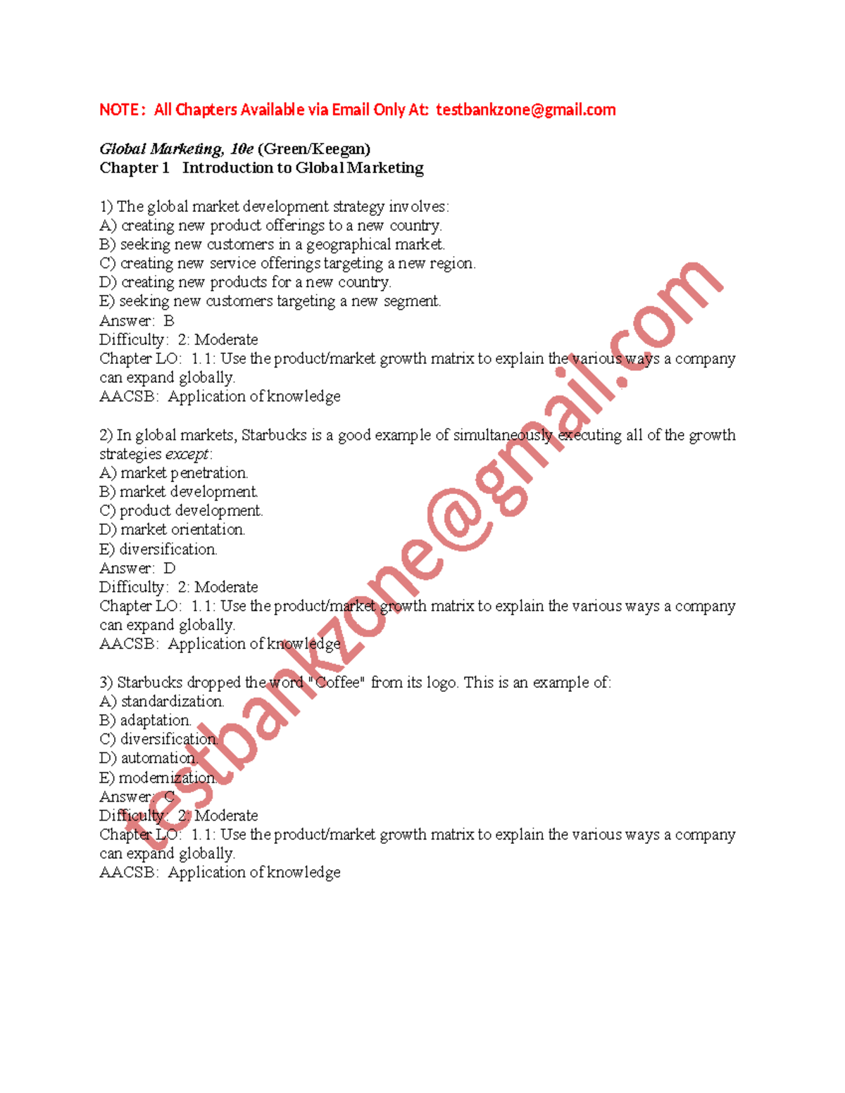 Global Marketing 10th Edition by Mark Green Test Bank and Solutions ...