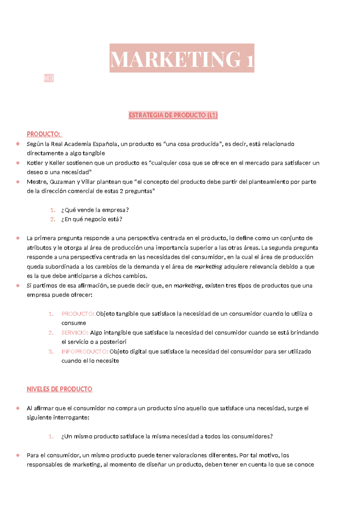 Marketing 1 M2 Y M3 - MARKETING 1 M ESTRATEGIA DE PRODUCTO (L1) PRODUCTO: Según la Real Academia ...