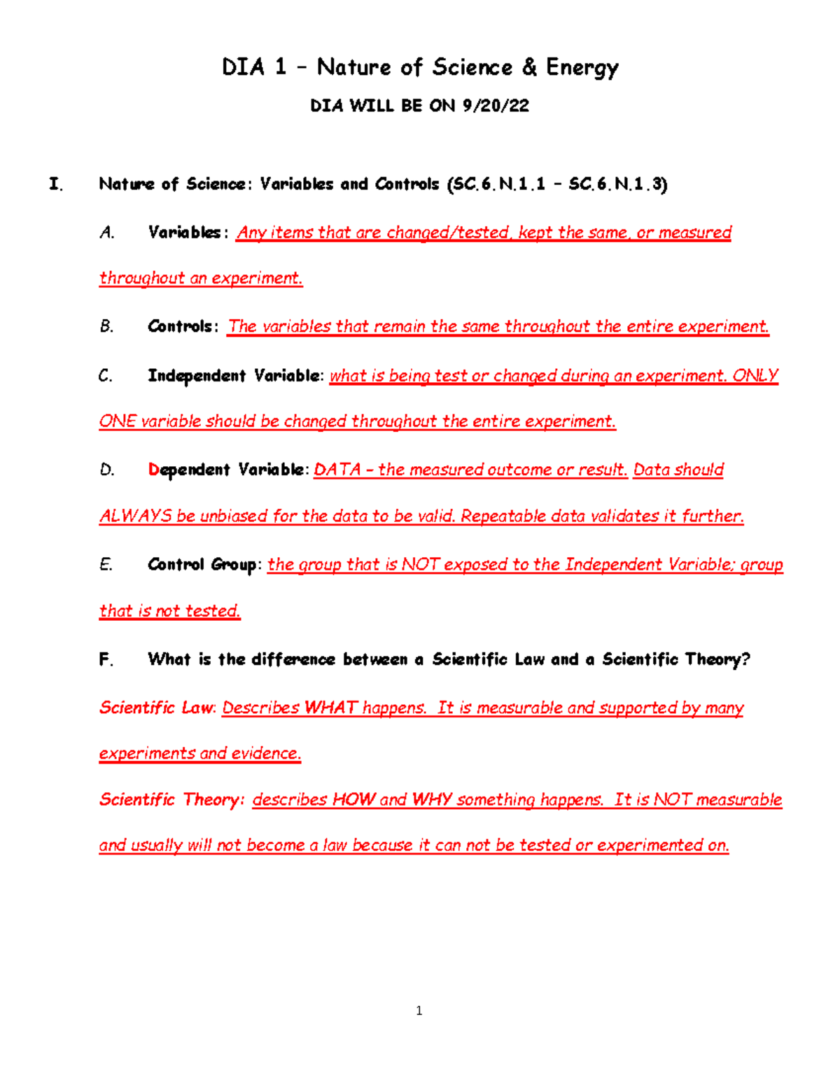 Nature of Science and Energy Review - 1 DIA 1 – Nature of Science ...