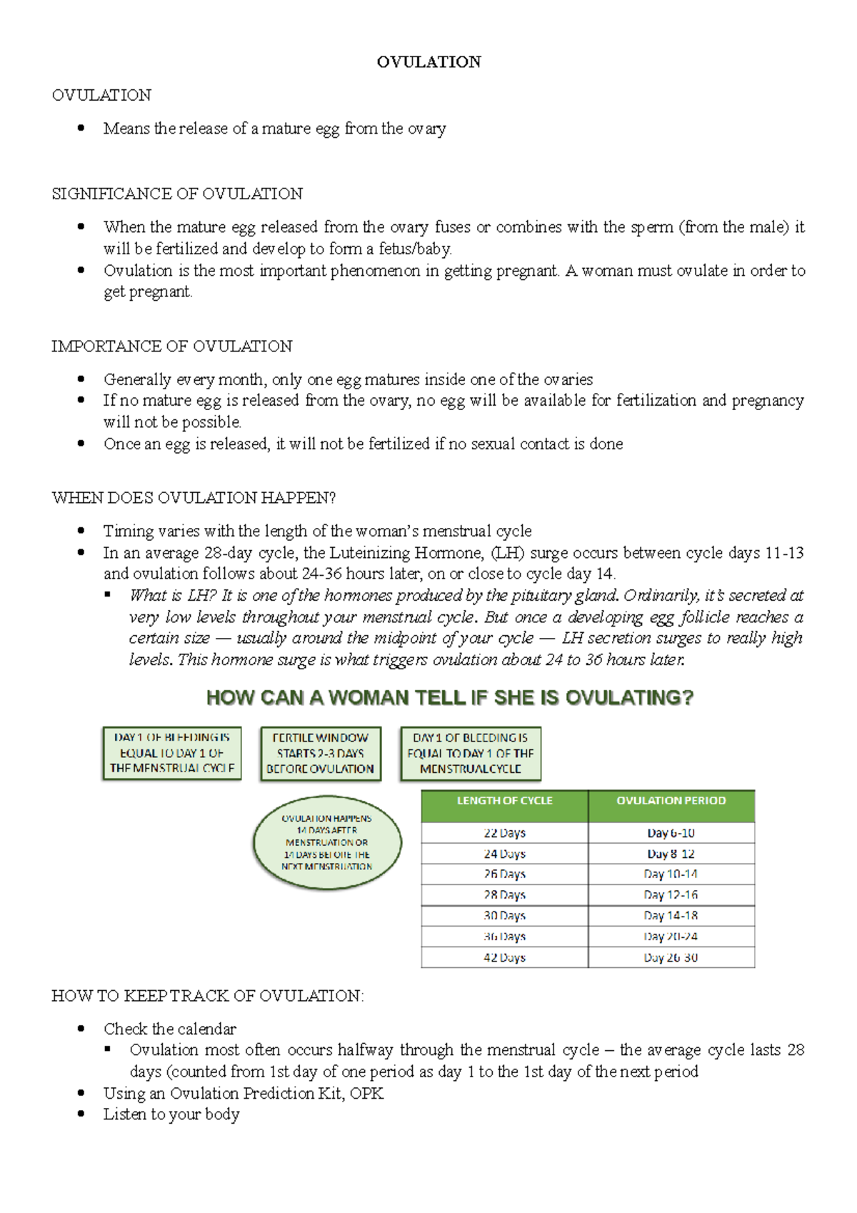 Ovulation - OVULATION OVULATION Means the release of a mature egg from ...
