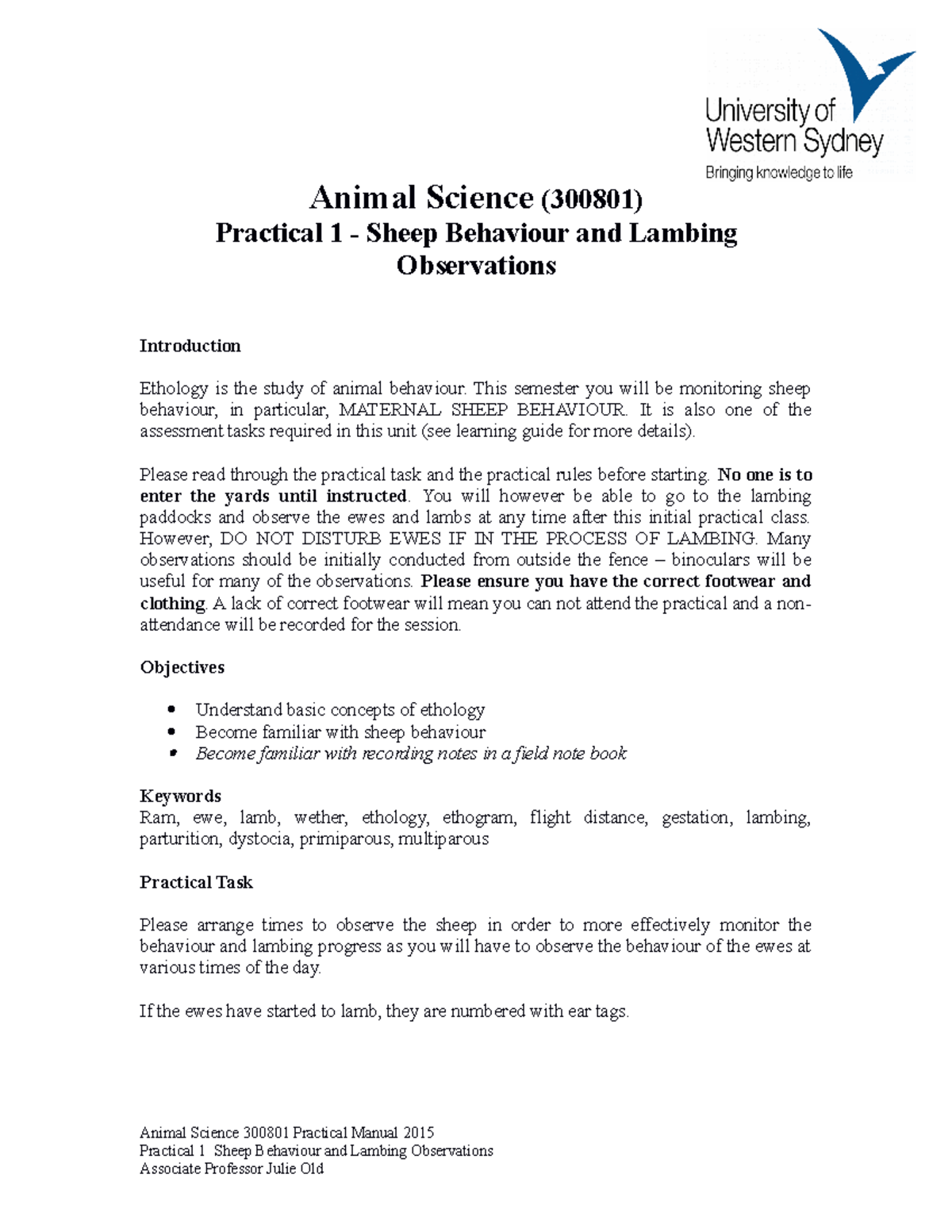Practical 1 - Maternal behaviour and Observations on lambing 2015 ...