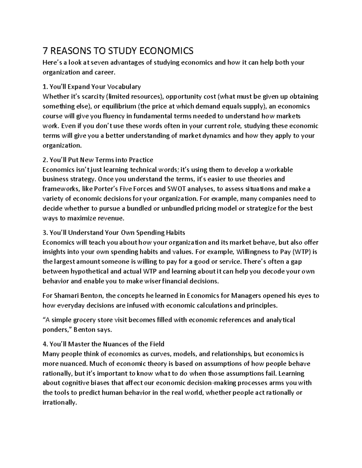 Why we study economics - Notes - 7 REASONS TO STUDY ECONOMICS Here’s a ...