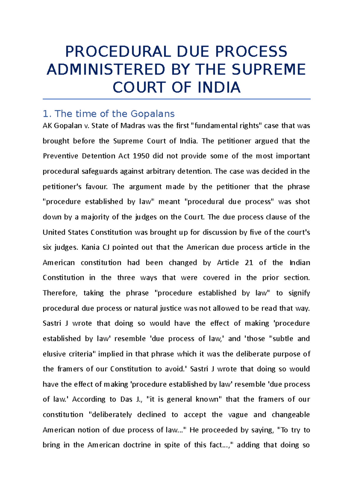 Procedural DUE Process Administered BY THE Supreme Court OF India ...