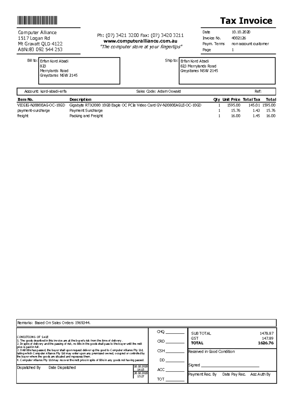 4002126 - .... - 4002126 Tax Invoice Computer Alliance 1517 Logan Rd Mt ...