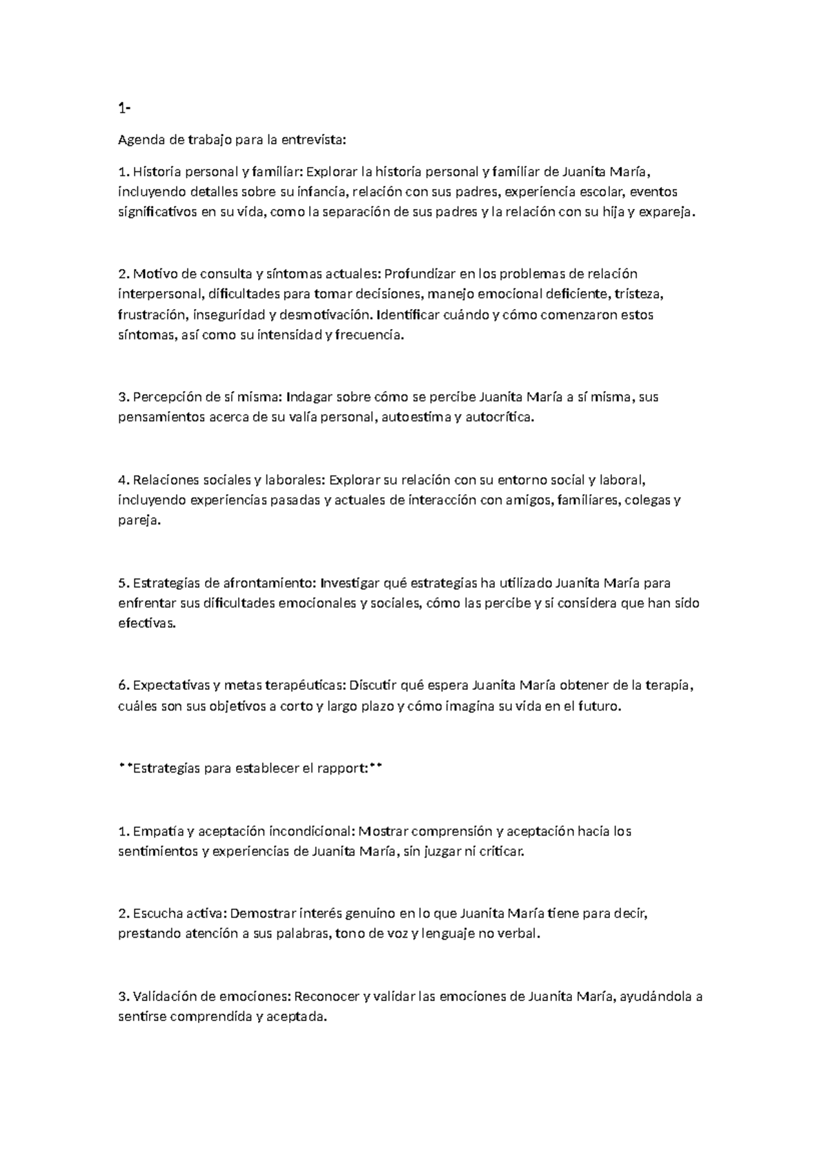 CASO 2 - sadasdasdasd - 1- Agenda de trabajo para la entrevista: 1 ...
