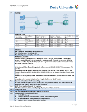 NETW208 Transport Layer Protocol Lab Assignment Solution - NETW208: Accessing to WAN Professor ...