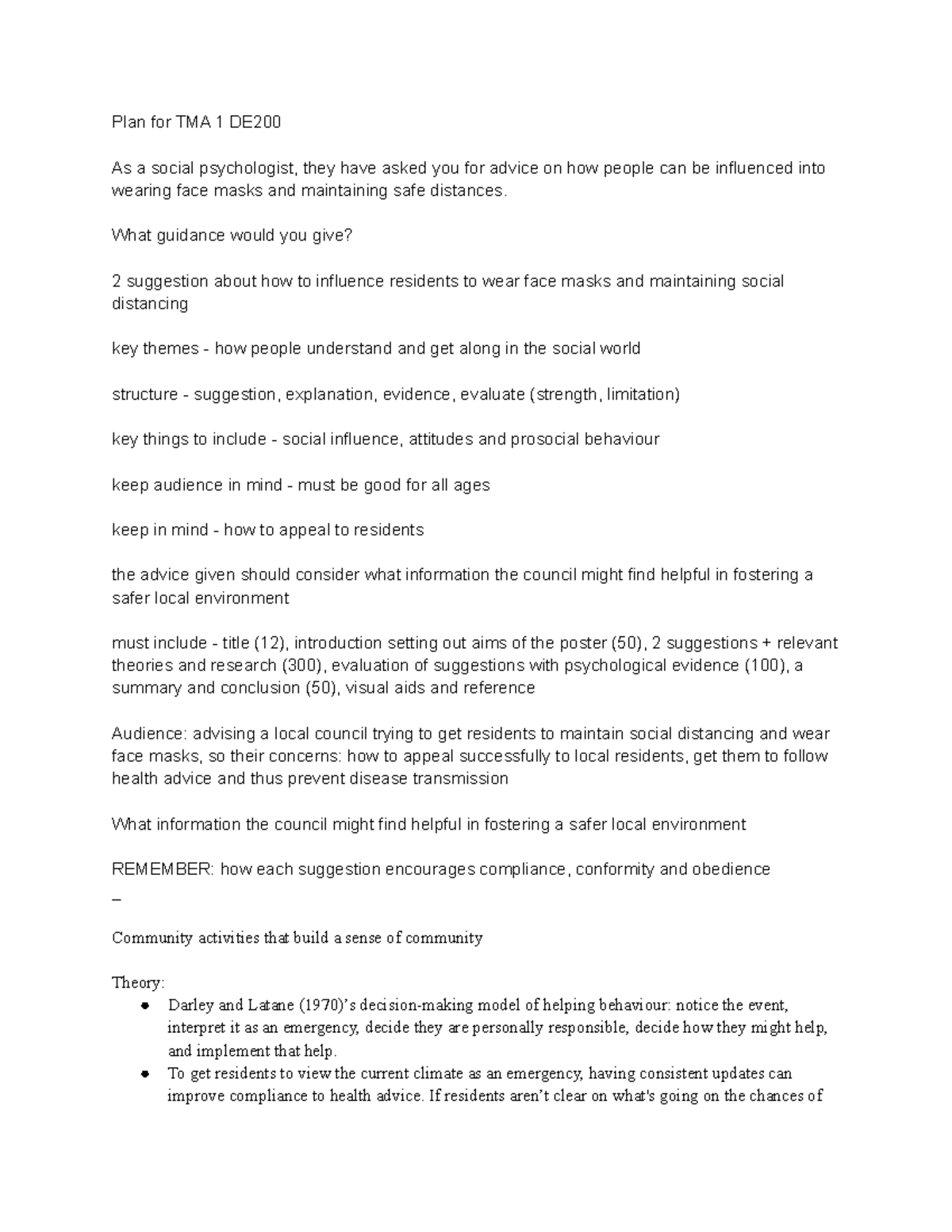 Plan of the first assignment DE200 - Plan for TMA 1 DE As a social ...