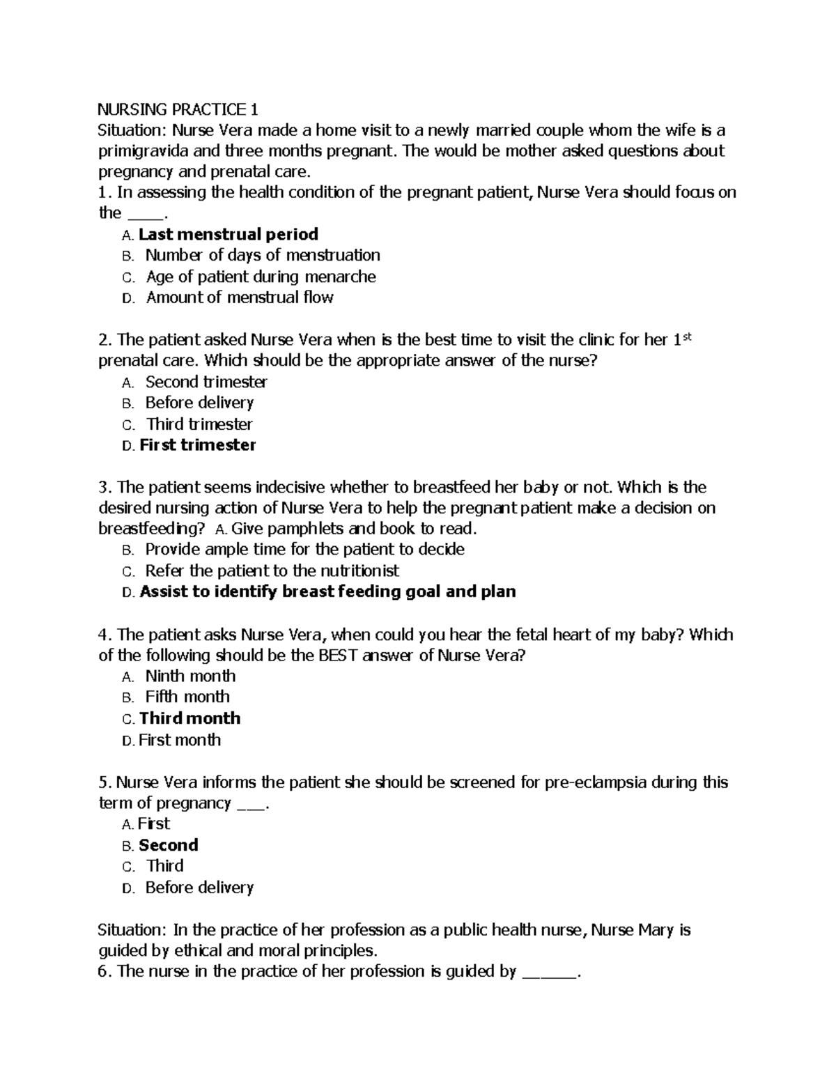 Nursing TEST 2 NP I - REVIEW - NURSING PRACTICE 1 Situation: Nurse Vera ...