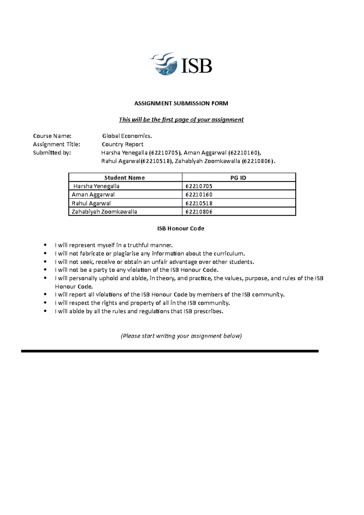 Assignment 2 GLEC - ASSIGNMENT SUBMISSION FORM This will be the first ...