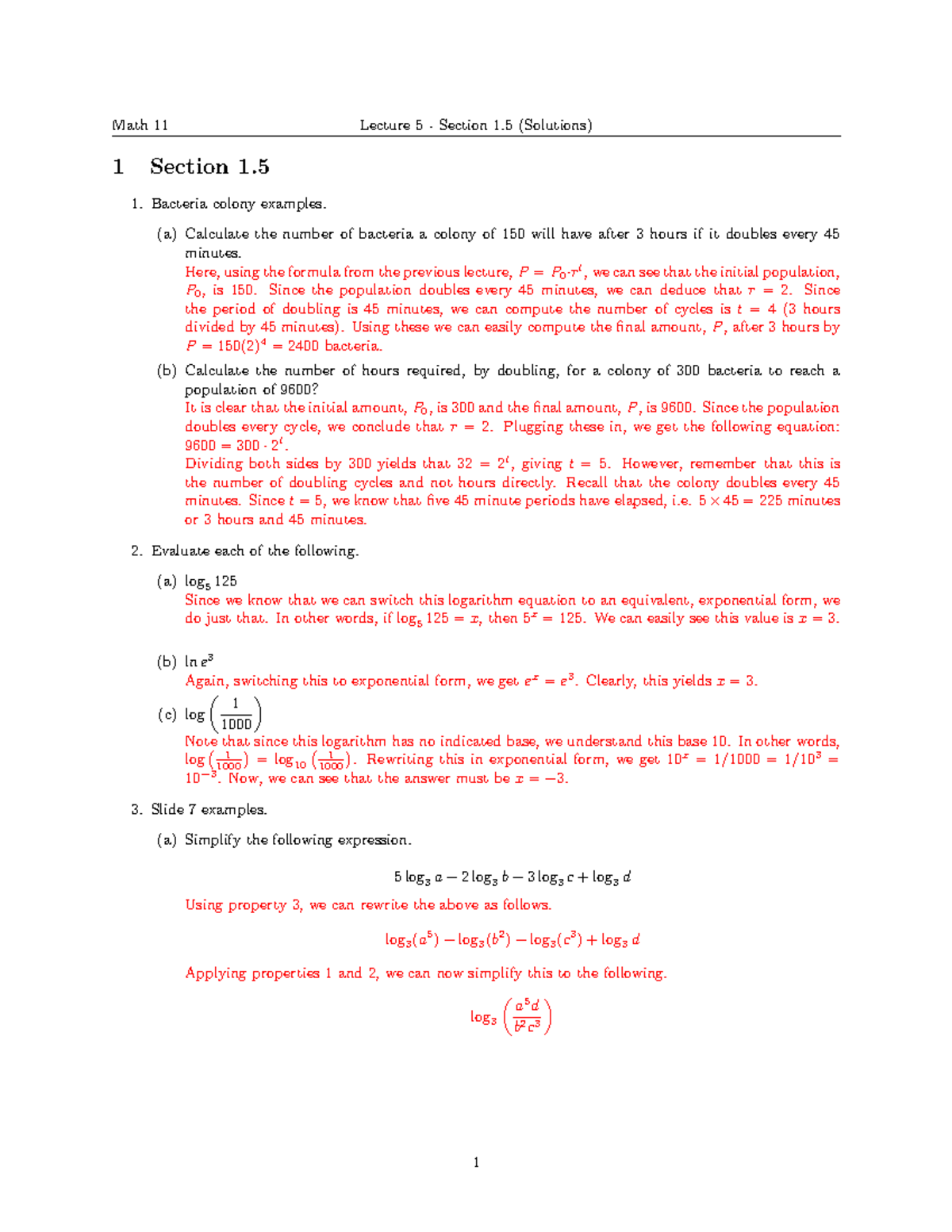 Lecture 5 solutions - 1 Section 1. Bacteria colony examples. (a ...