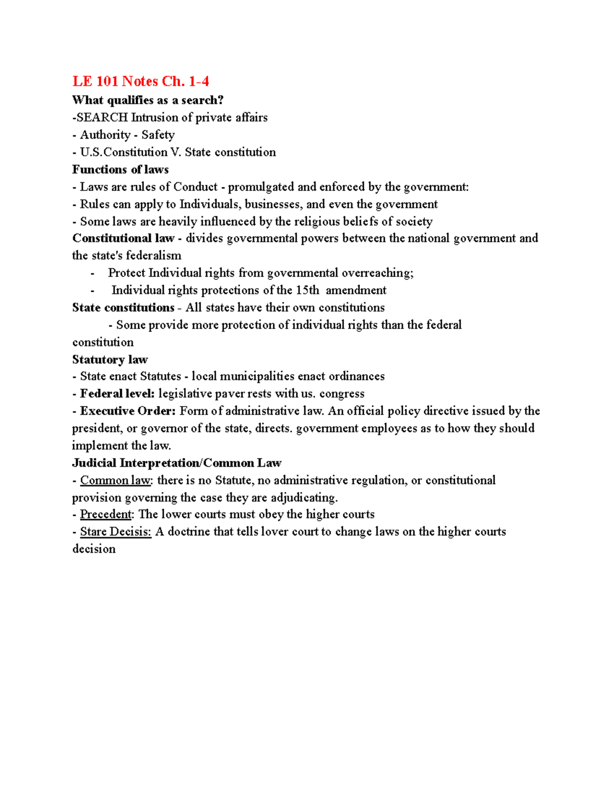 LE 101 Notes Chapter 1-4 - LE 101 Notes Ch. 1- What qualifies as a ...