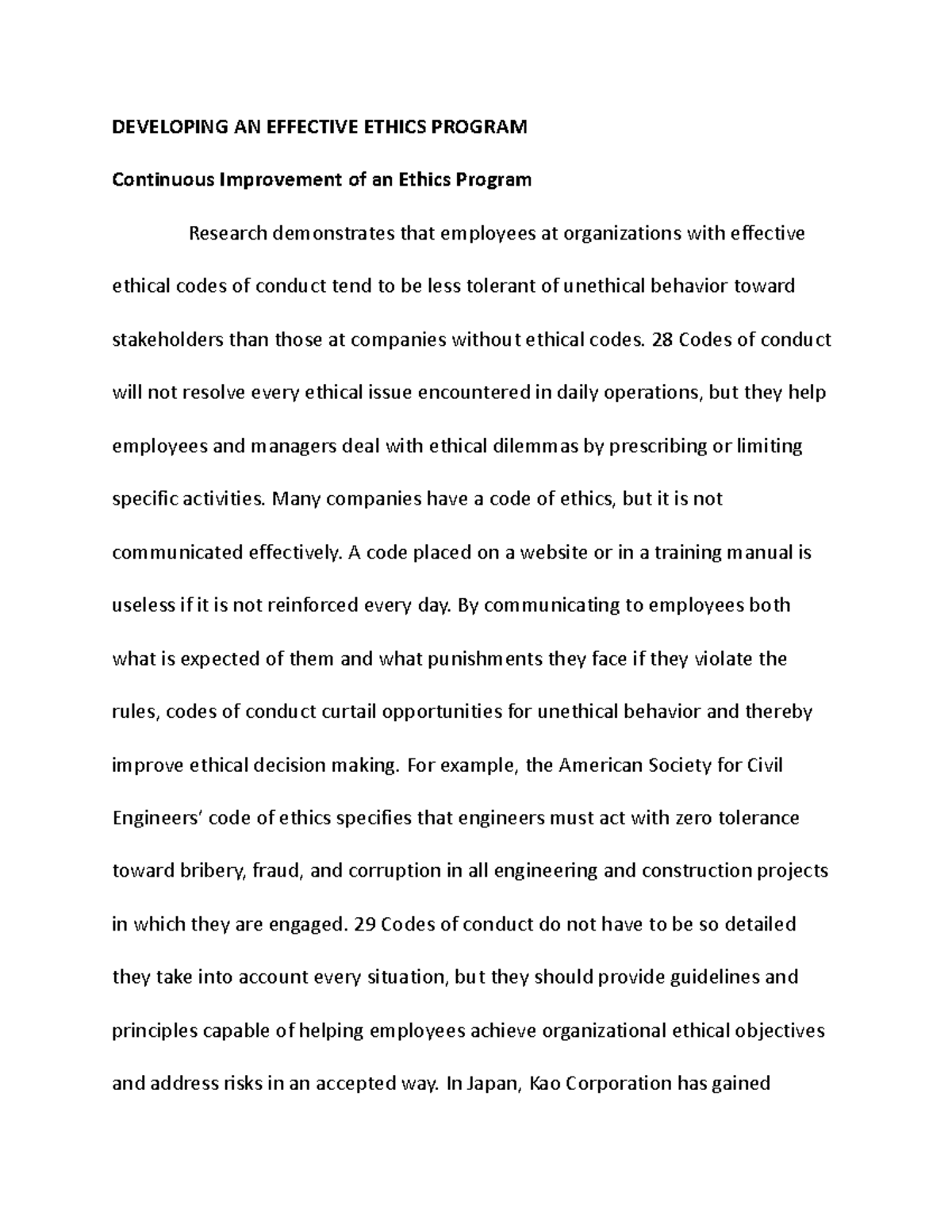 AP-SOSC-2340 Developing an Effective Ethics Program 4 - DEVELOPING AN EFFECTIVE ETHICS PROGRAM ...