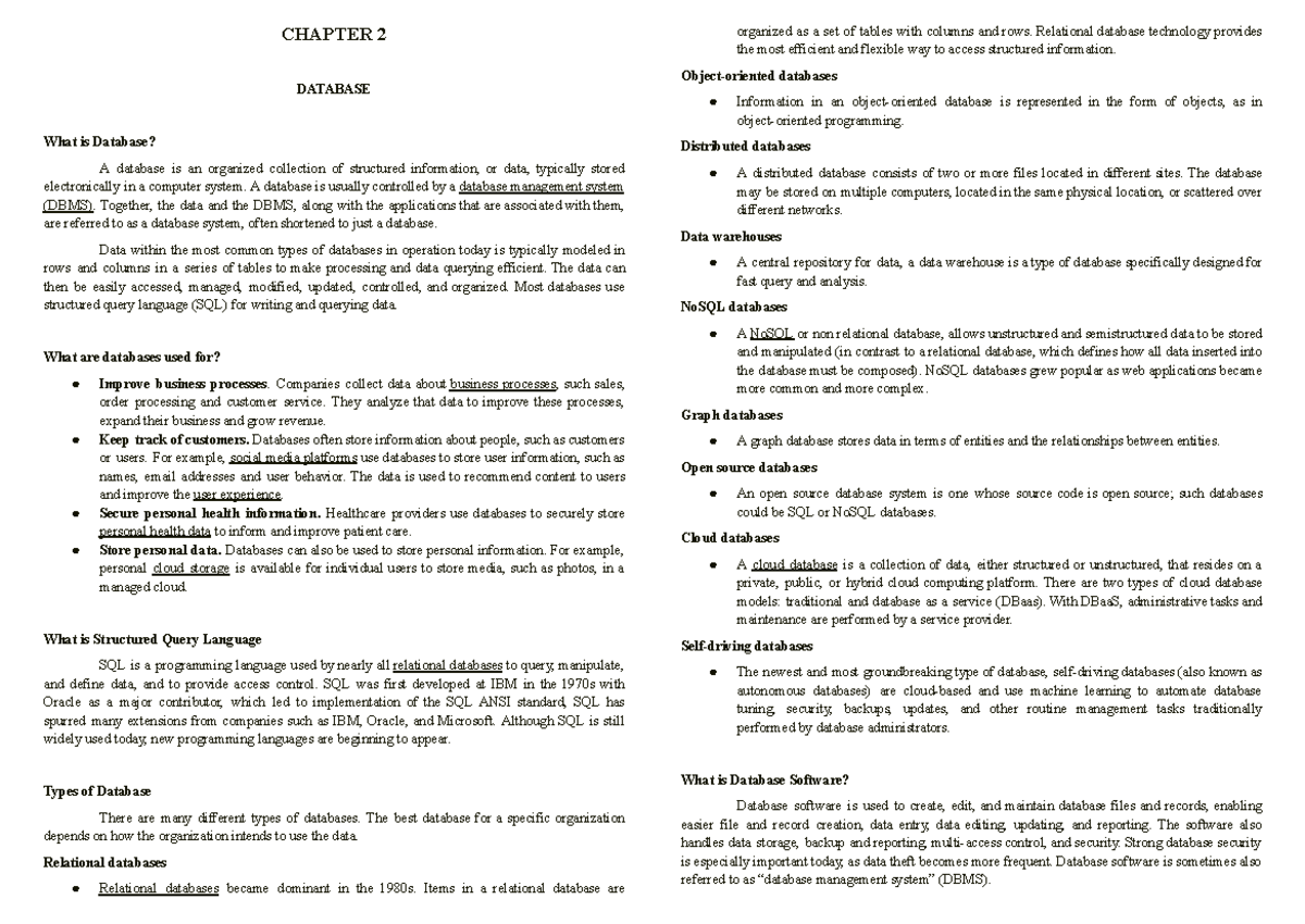 Chapter 2 - Database - IT Application in Business - CHAPTER 2 DATABASE ...