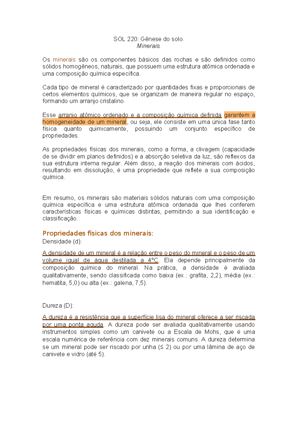 Minerais primários, resumo da apostila de SOL 220. - SOL 220: Gênese do solo. Minerais. Os ...