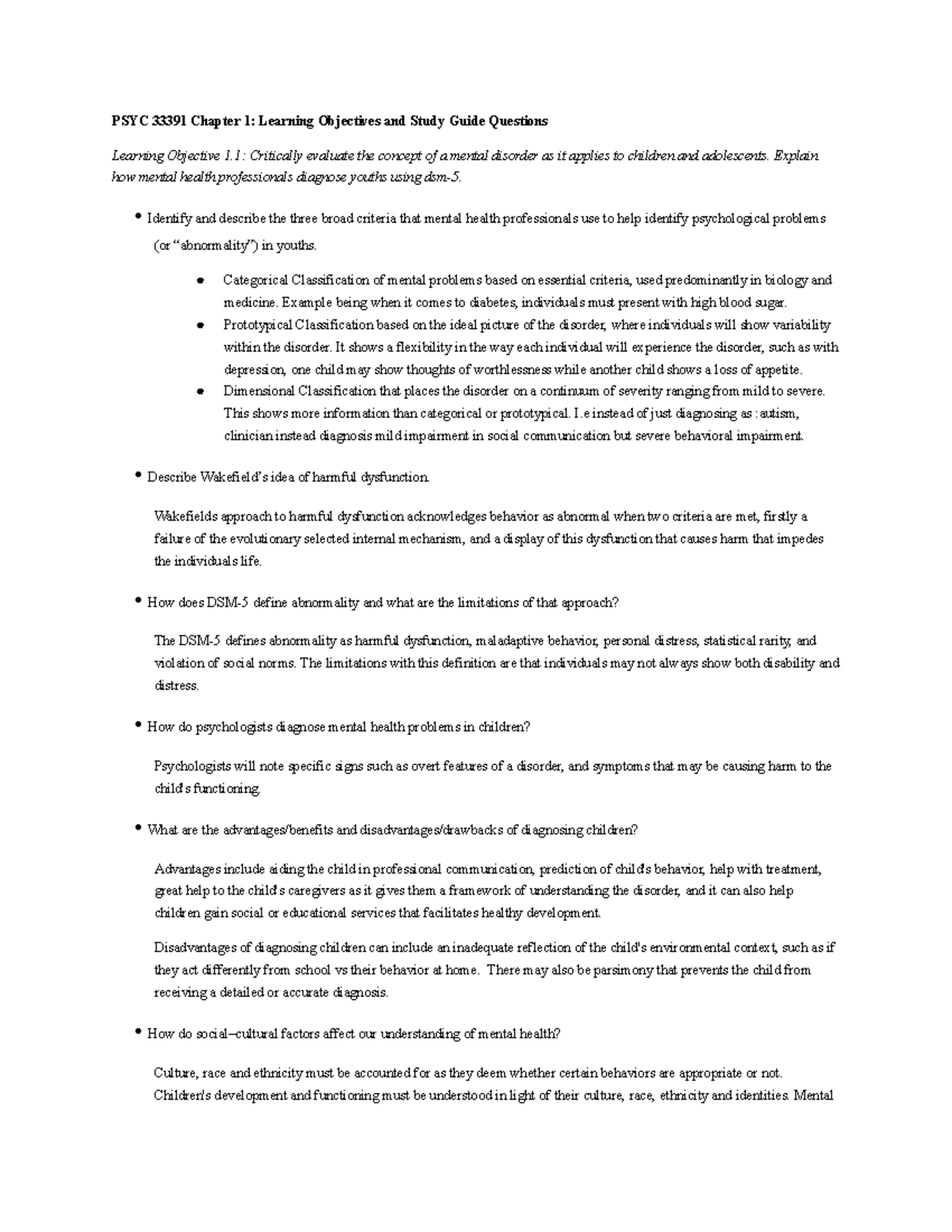 Psyc 33391-Exam 1 study guide - PSYC 33391 Chapter 1: Learning Objectives and Study Guide ...