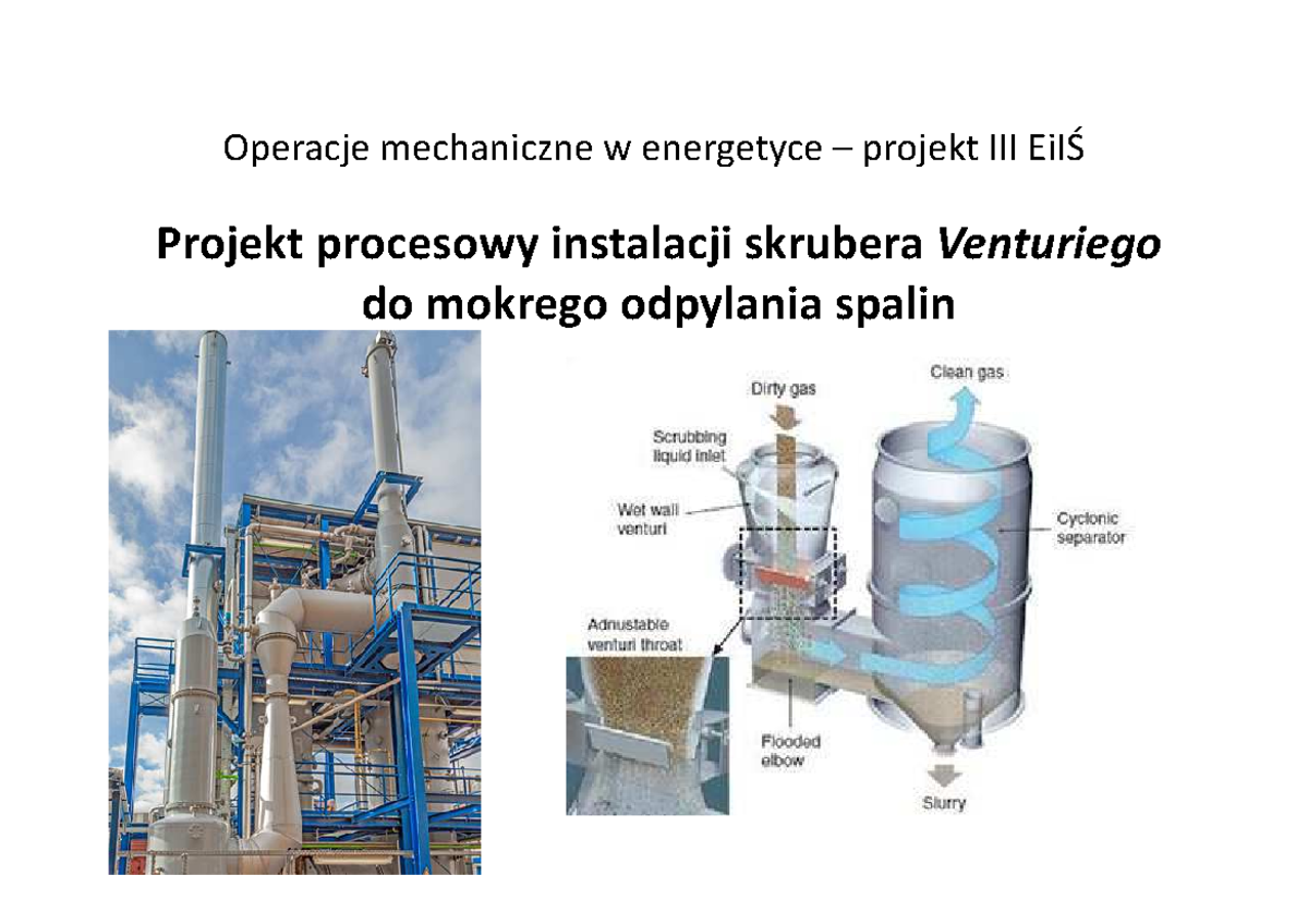 Skruber Venturiego tok obliczeń - Operacje mechaniczne w energetyce 3 ...