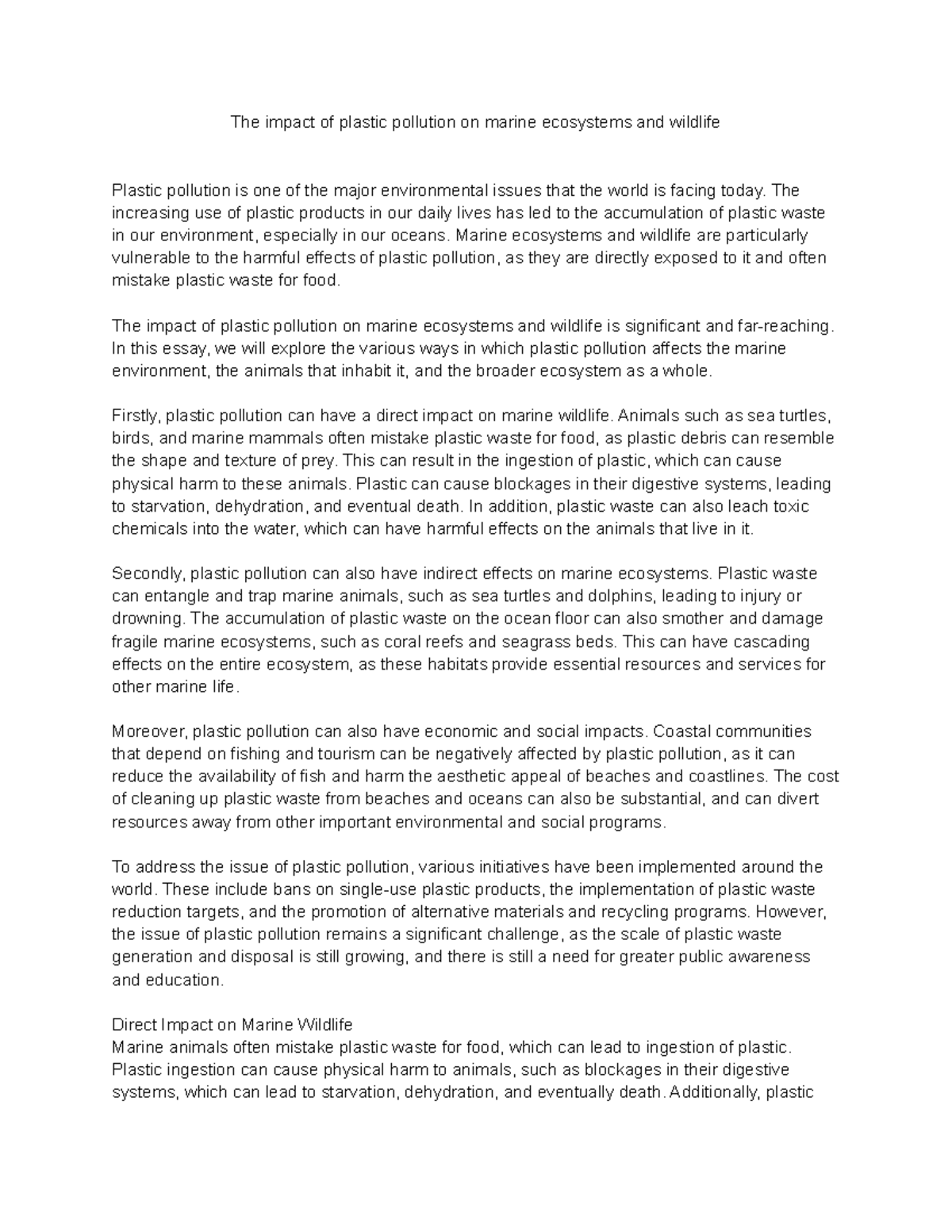 The impact of plastic pollution on marine ecosystems and wildlife - The ...