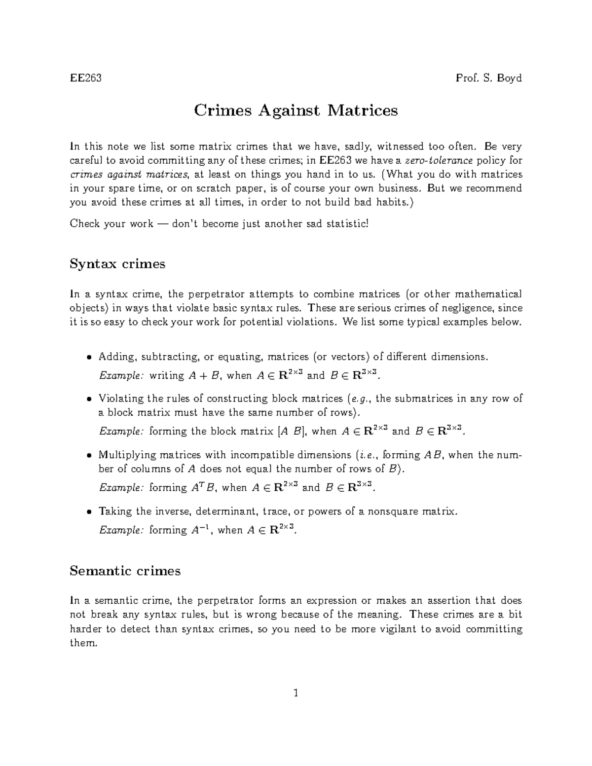 Lec 3 matrix crimes - notes to class - EE263 Prof. S. Boyd Crimes ...