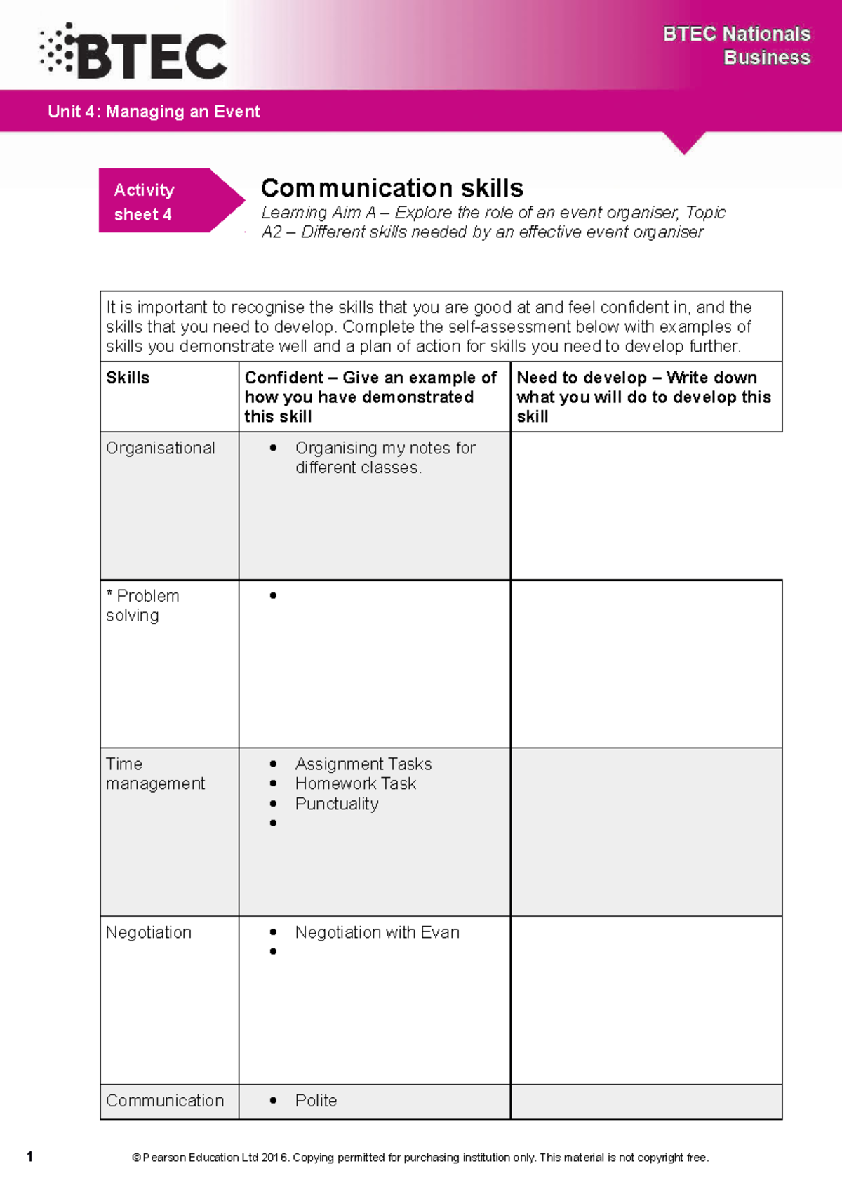 Activity 4 - communication task 3 - Communication skills Learning Aim A ...
