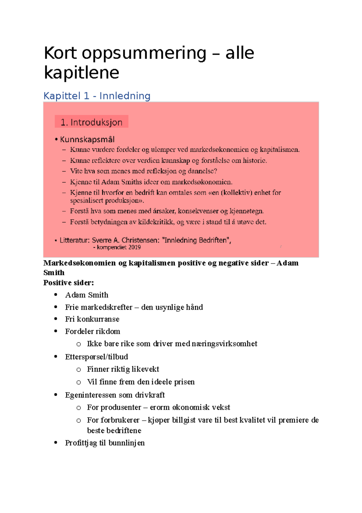 Kort oppsummering over de ulike temaene og kapitlene - Kort ...