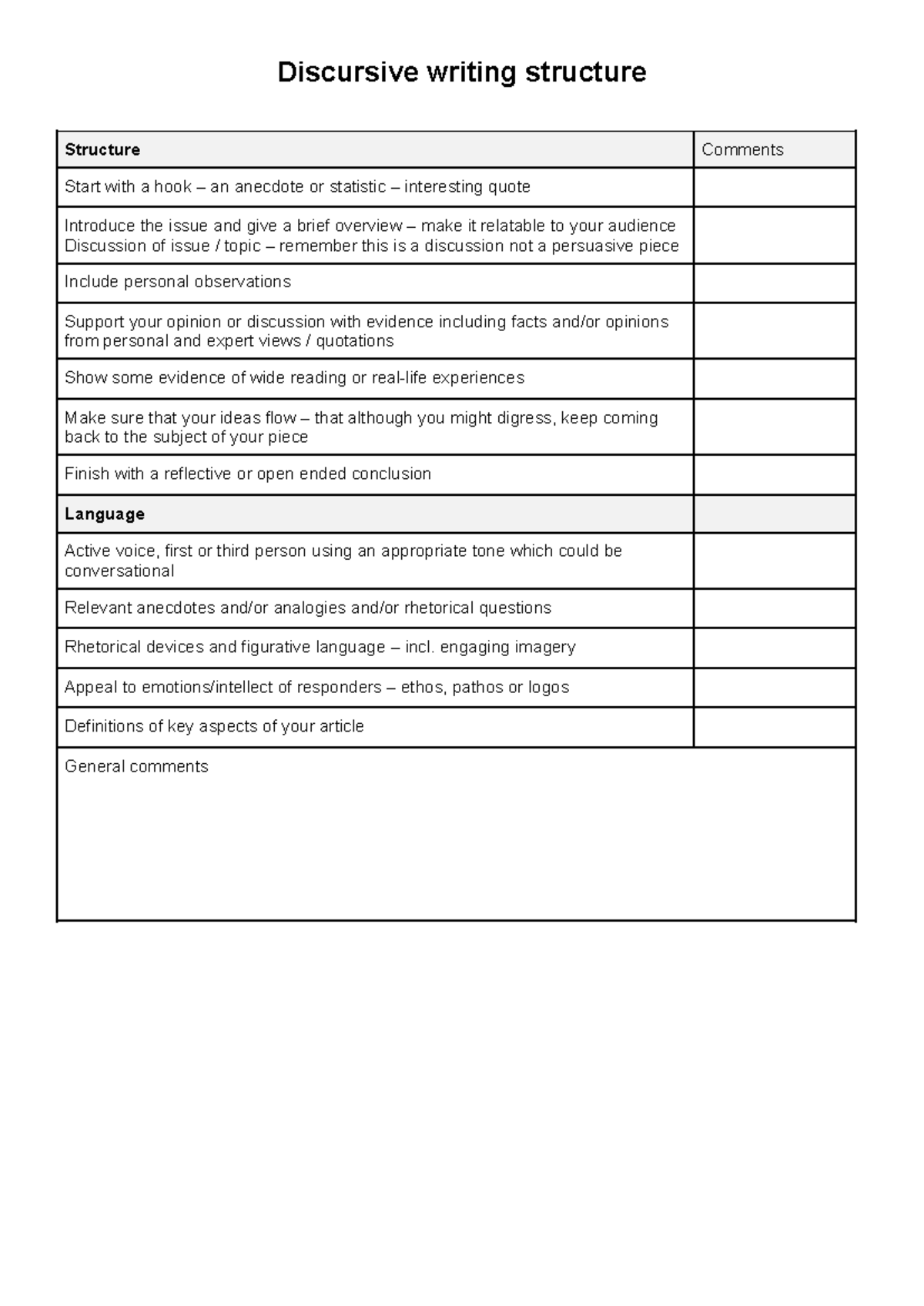 Discursive writing structuret - Discursive writing structure Structure ...