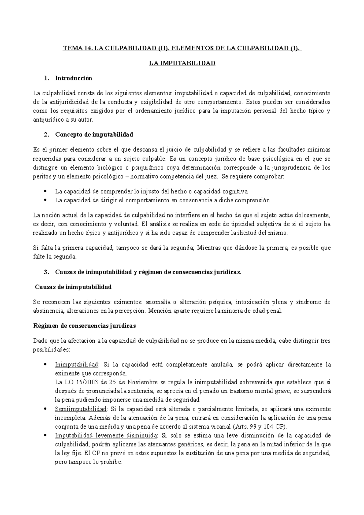 Tema 14. La Culpabilidad - TEMA 14. LA CULPABILIDAD (II). ELEMENTOS DE ...