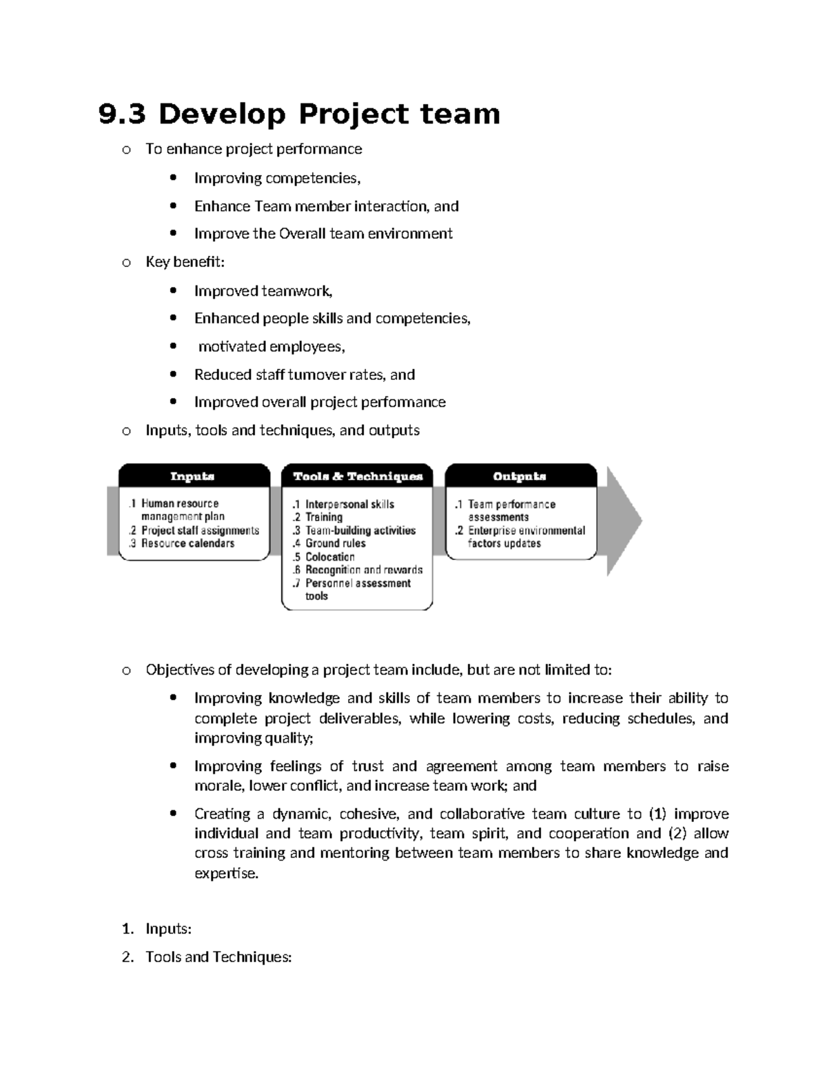 9.2 Develop Team - NOTE - 9 Develop Project team o To enhance project ...
