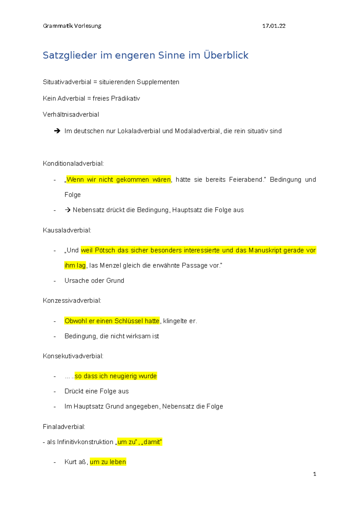 Sitzung 10 17/1/22 - Satzglieder im engeren Sinne im Überblick ...