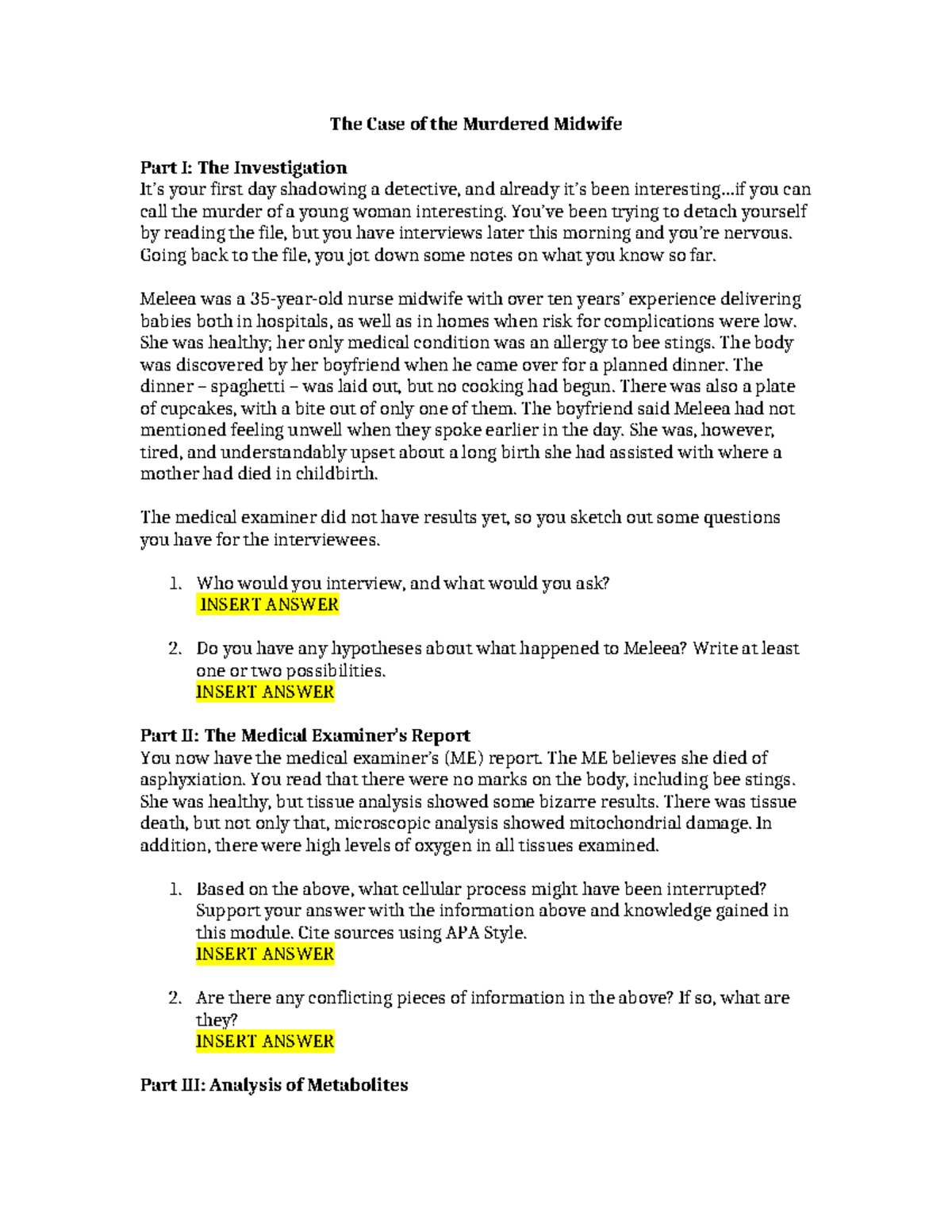 M3 BIO111 Assignment 1 - The Case of the Murdered Midwife Part I: The ...