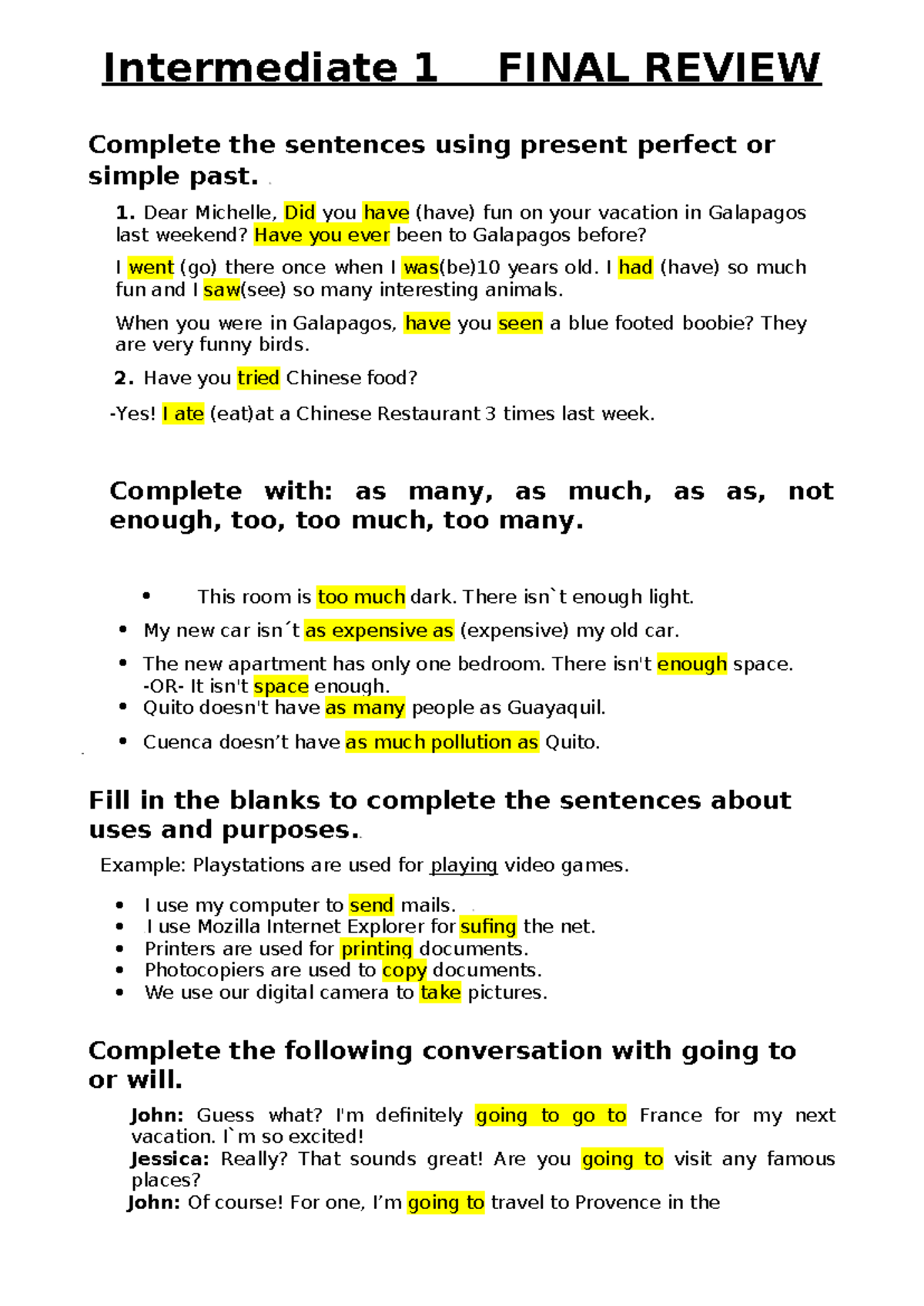 Review 4 improved - prueba 4 del cec - Intermediate 1 FINAL REVIEW ...