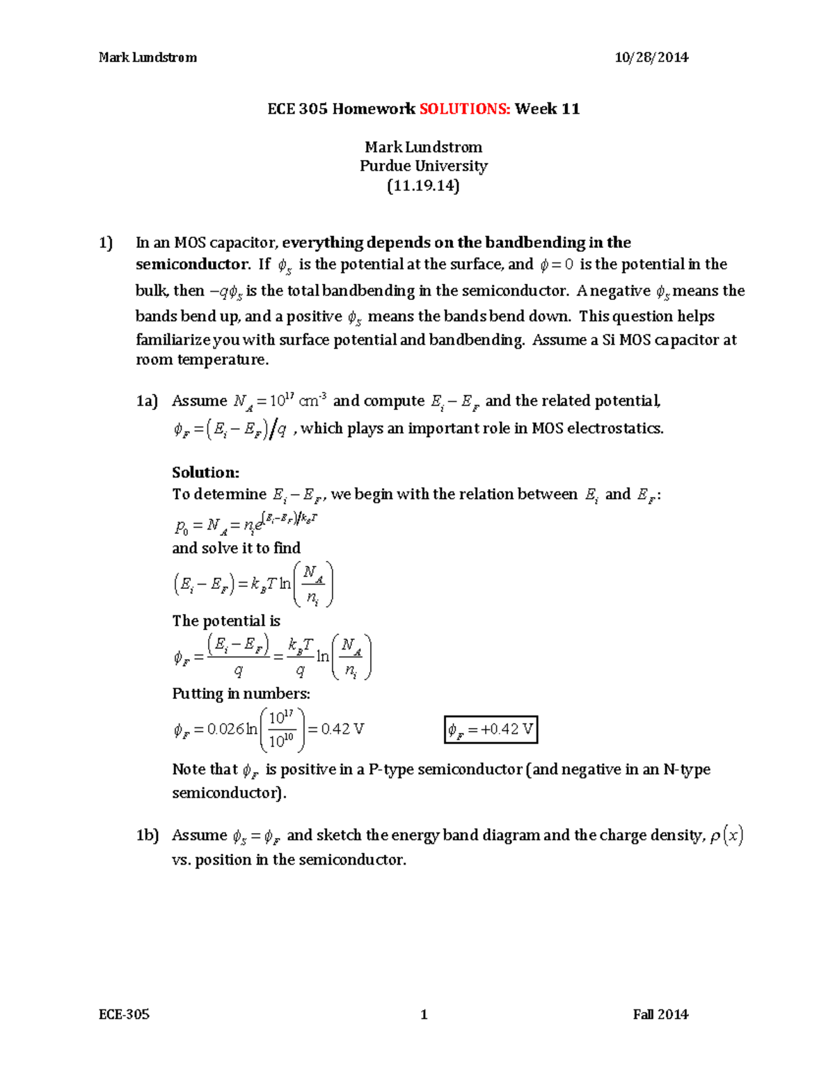 Week11HW Solutions 9 - lol - ECE 305 Homework SOLUTIONS: Week 11 Mark Lundstrom Purdue ...