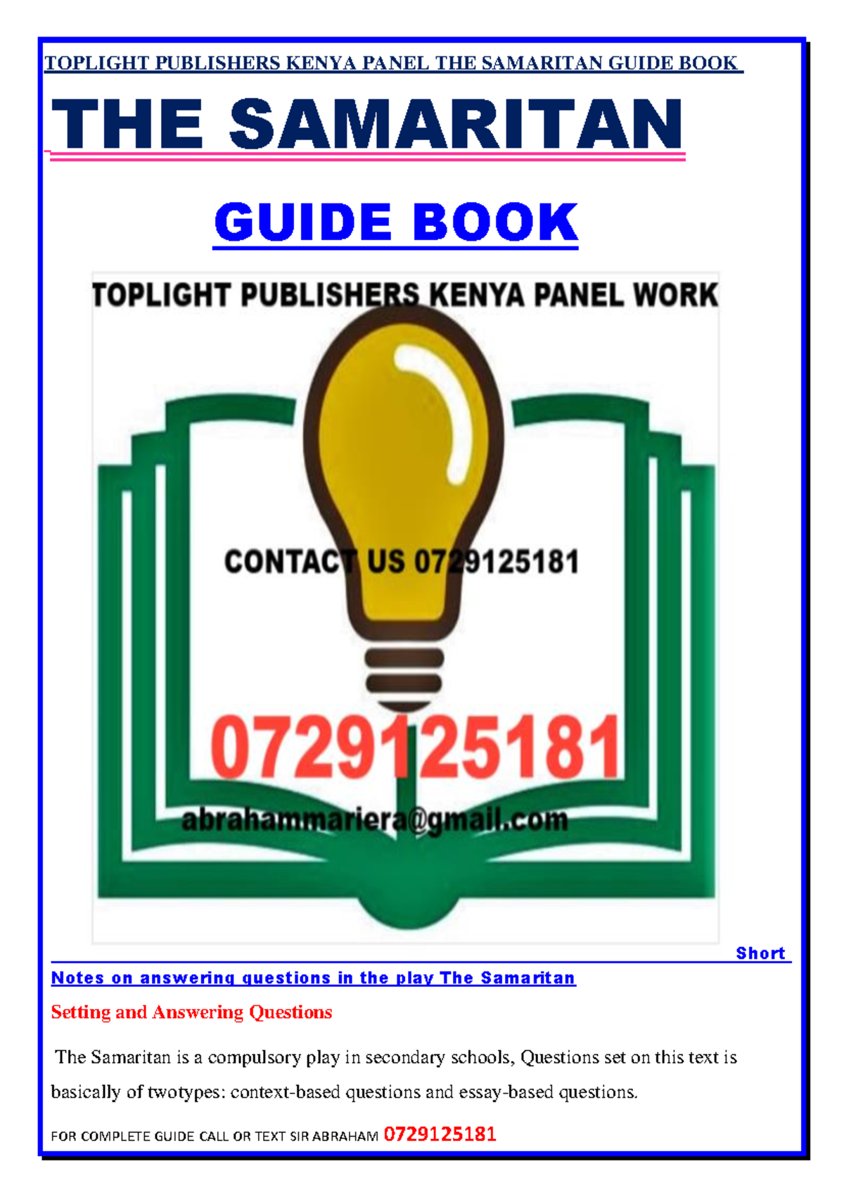 Samaritan Guide Sample - THE SAMARITAN GUIDE BOOK Short Notes on ...