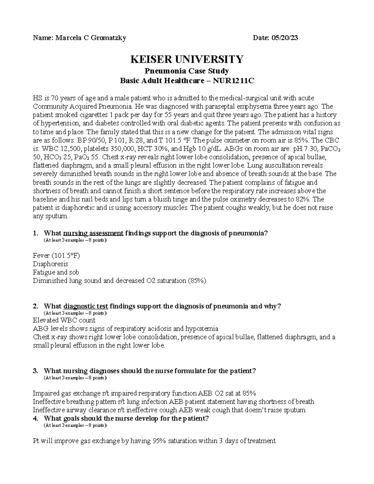 Pneumonia Case Study(1) copy 2 copy - NUR 3219C - Studocu