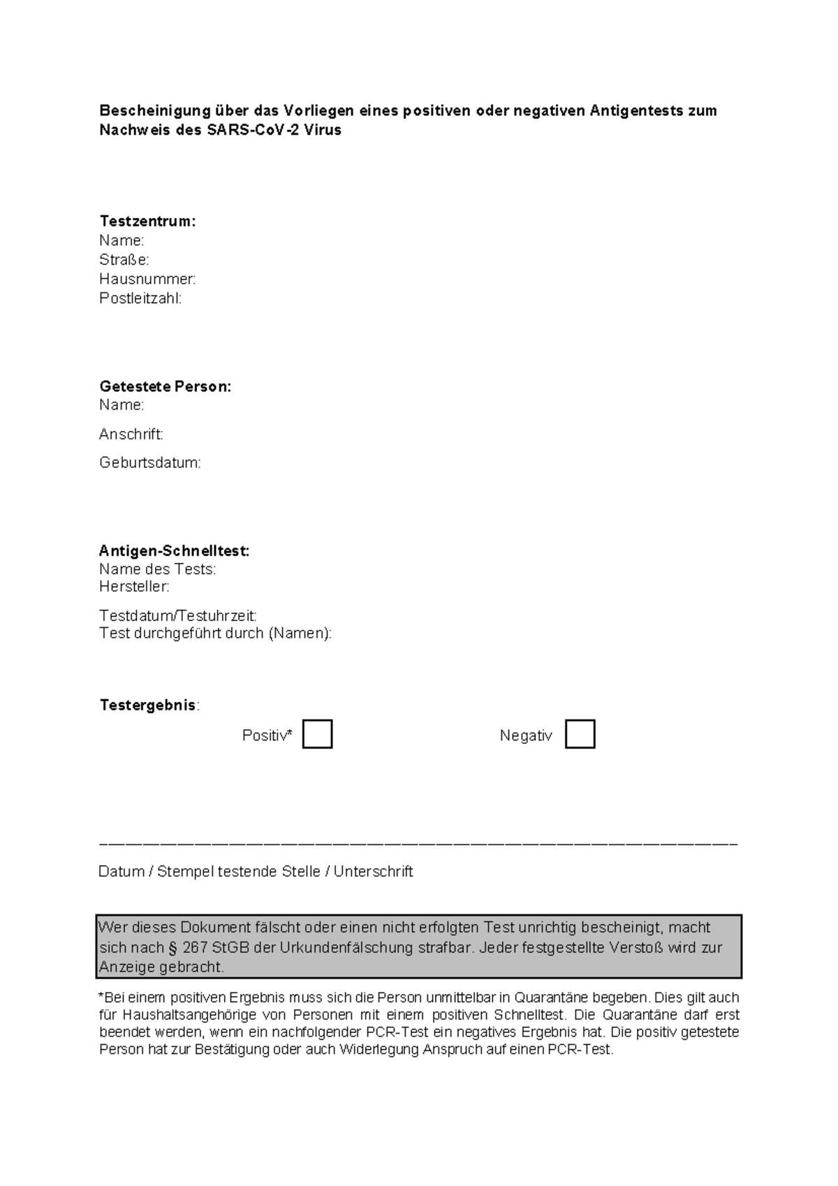 Vorlage befund testergebnis web - Bescheinigung über das Vorliegen ...