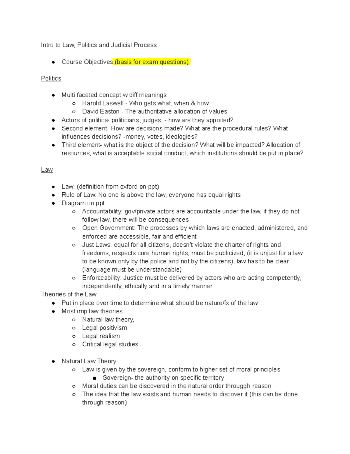 Day 1-Intro to Law, Politics and the Judicial Process - Intro to Law ...