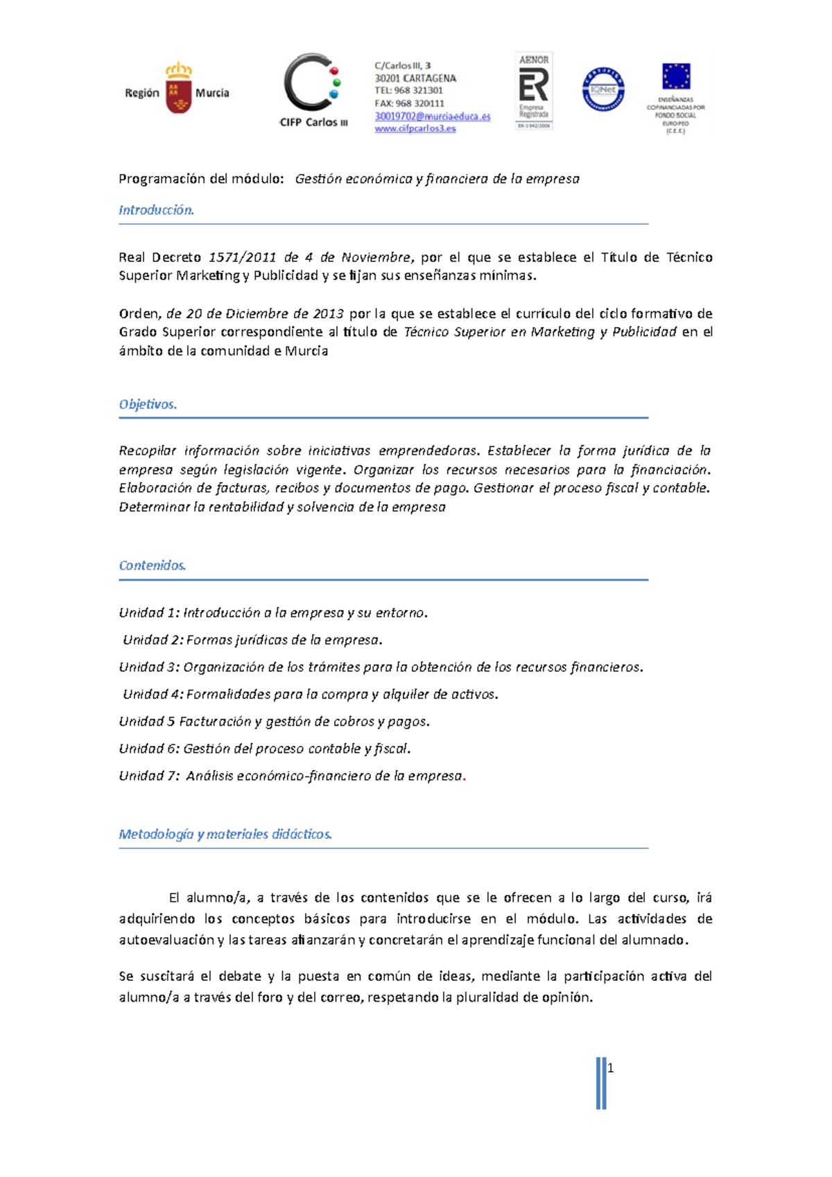 Programación Gestión Económica y Financiera de la Empresa ...